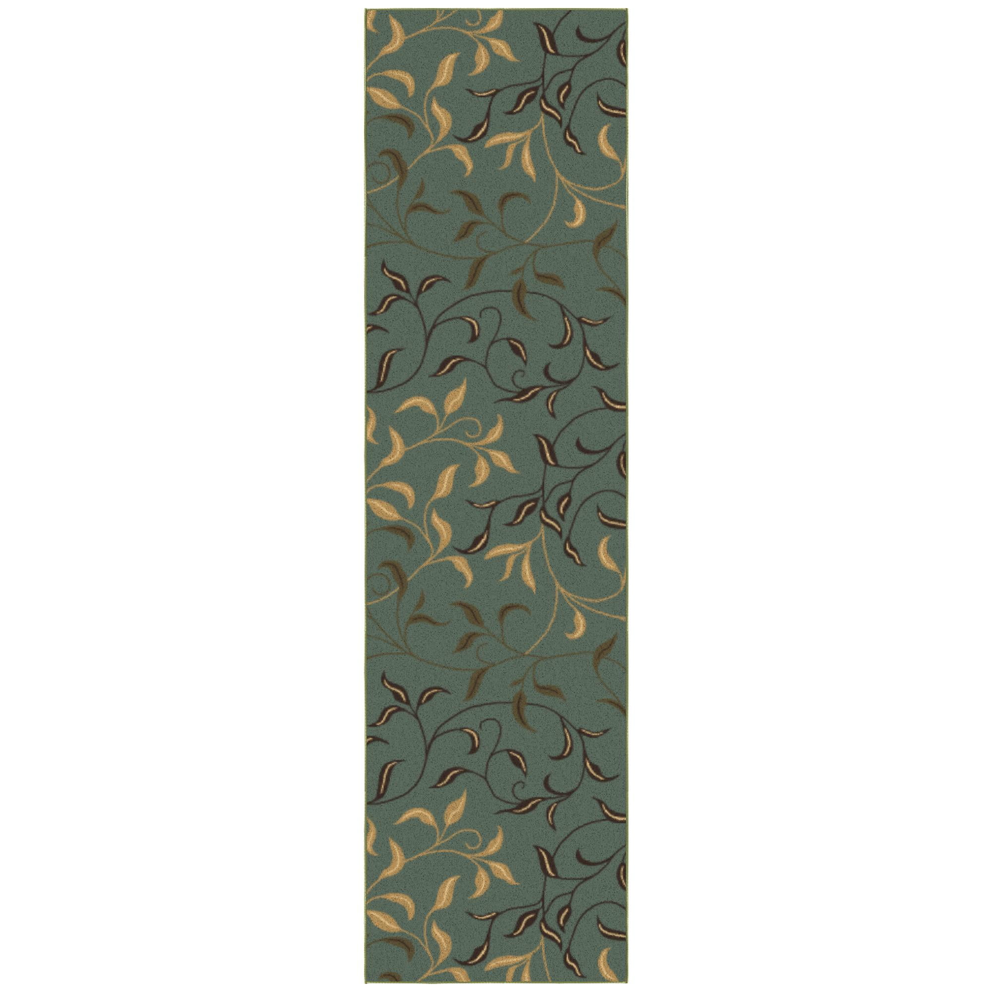 Ottomanson Leaves Indoor Runner Rug - 27 x 910 Seafoam - Rubberback ...