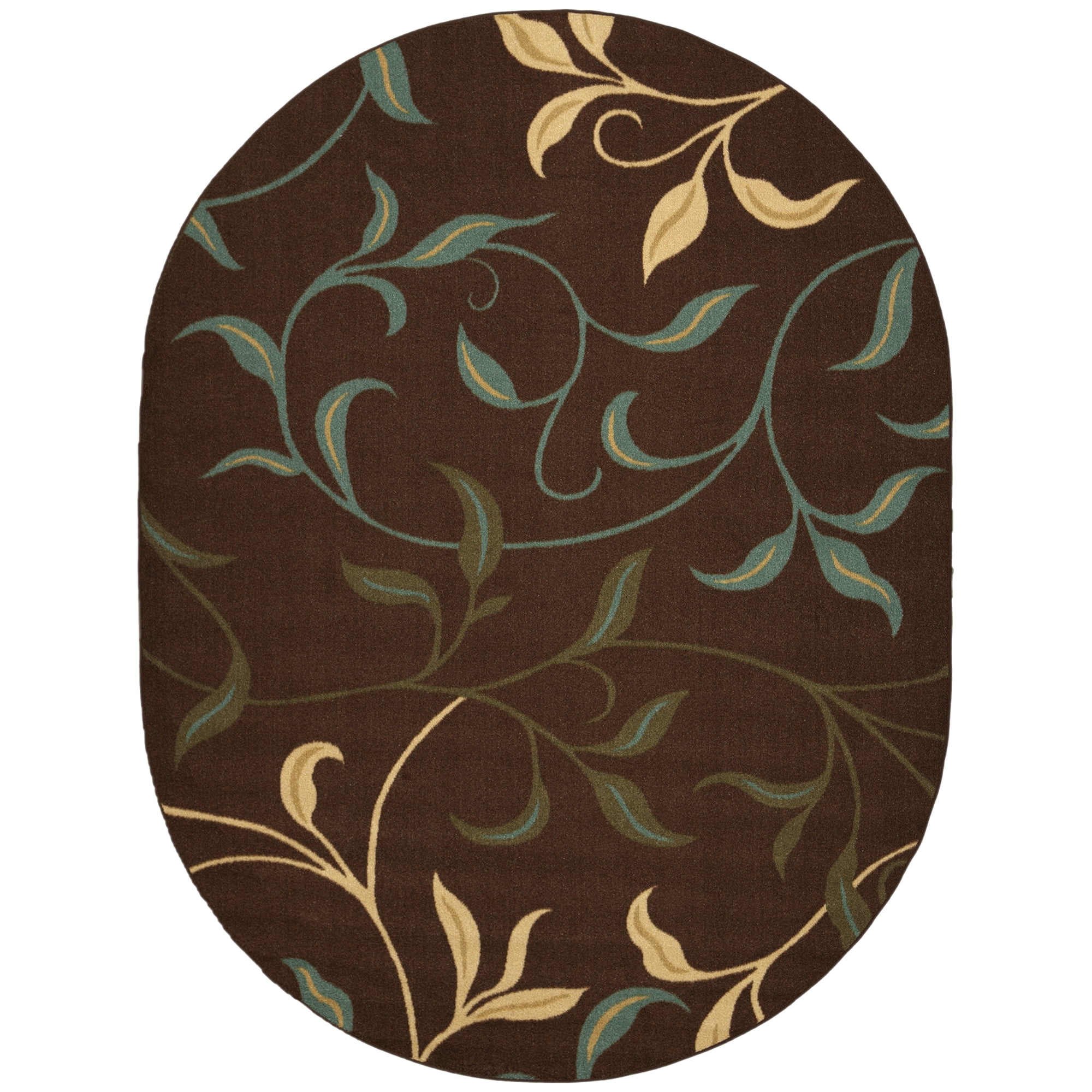 Ottomanson Non-Slip Rubberback Leaves 5x7 Indoor Oval Area Rug, 5' x 6 ...