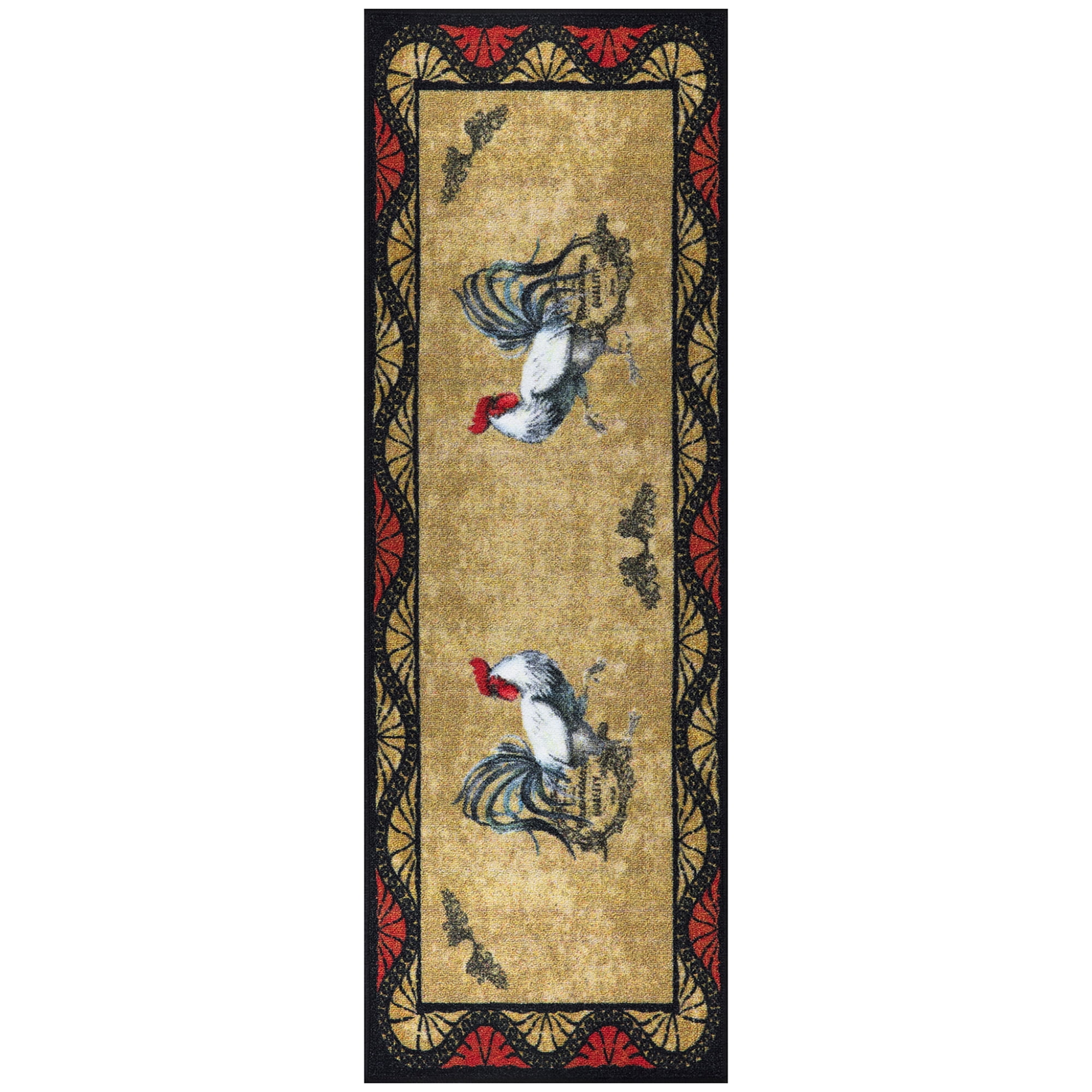 Ottomanson Machine Washable Non-Slip Rubberback Rooster 2x5 Kitchen ...