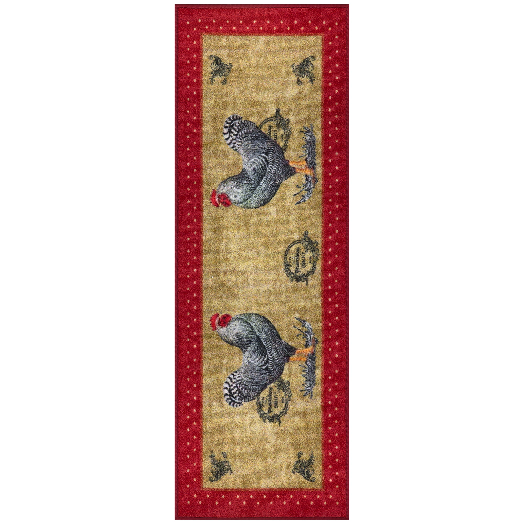 Ottomanson Machine Washable Non-Slip Rubberback Rooster 2x5 Kitchen ...