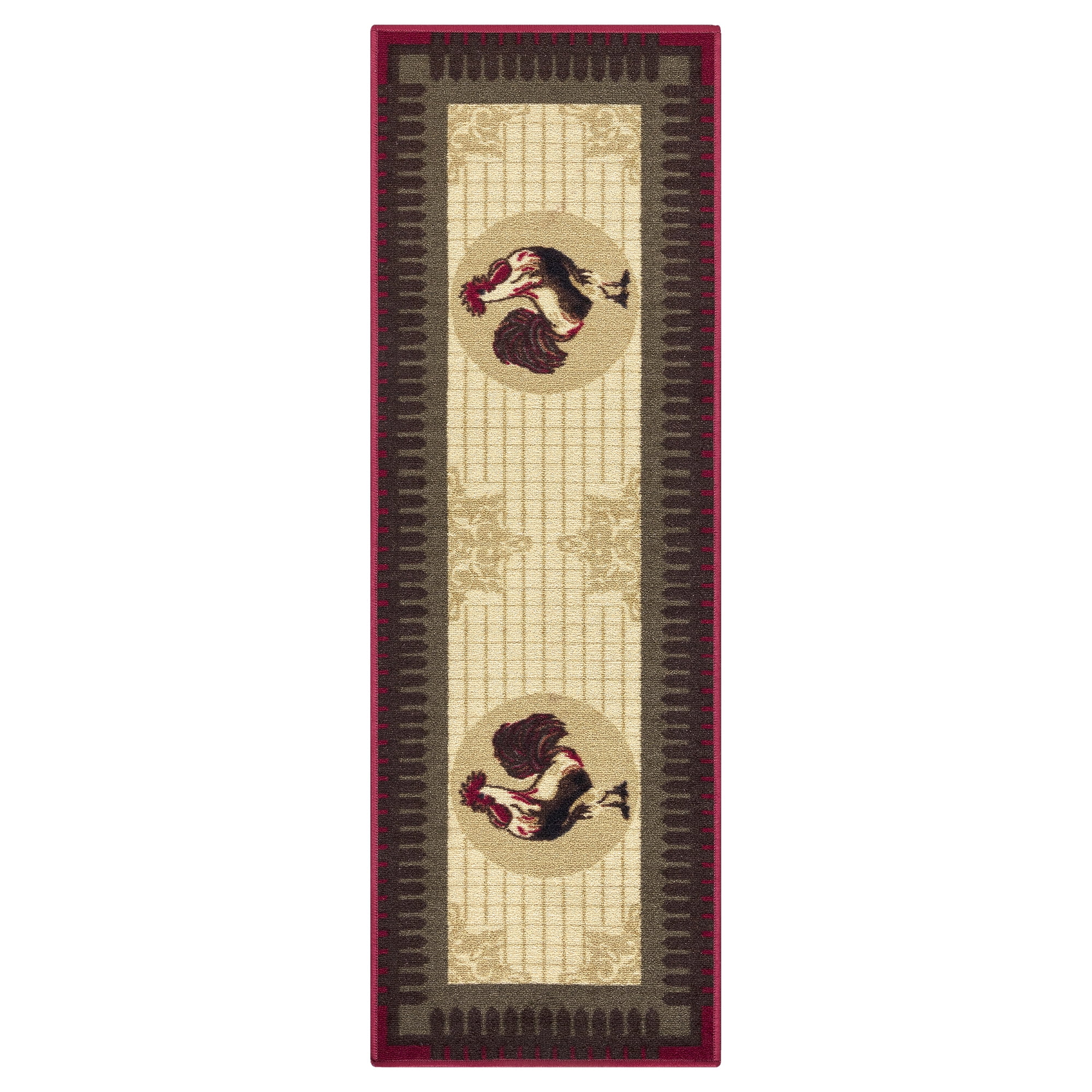Ottomanson Kitchen Runner Rug 20x59 Beige Red Non-Slip Rubberback ...