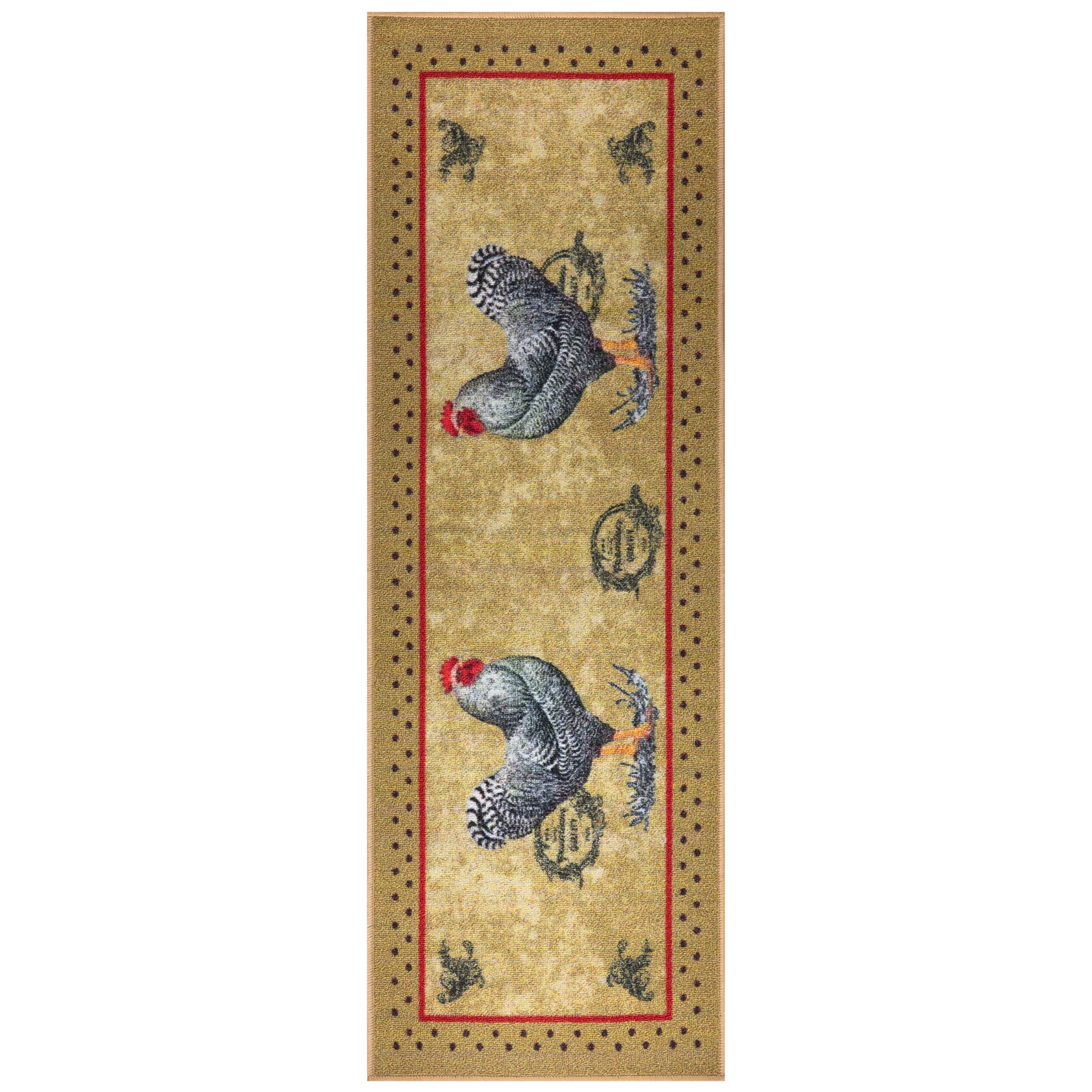 Ottomanson Machine Washable Non-Slip Rubberback Rooster 2x5 Kitchen ...