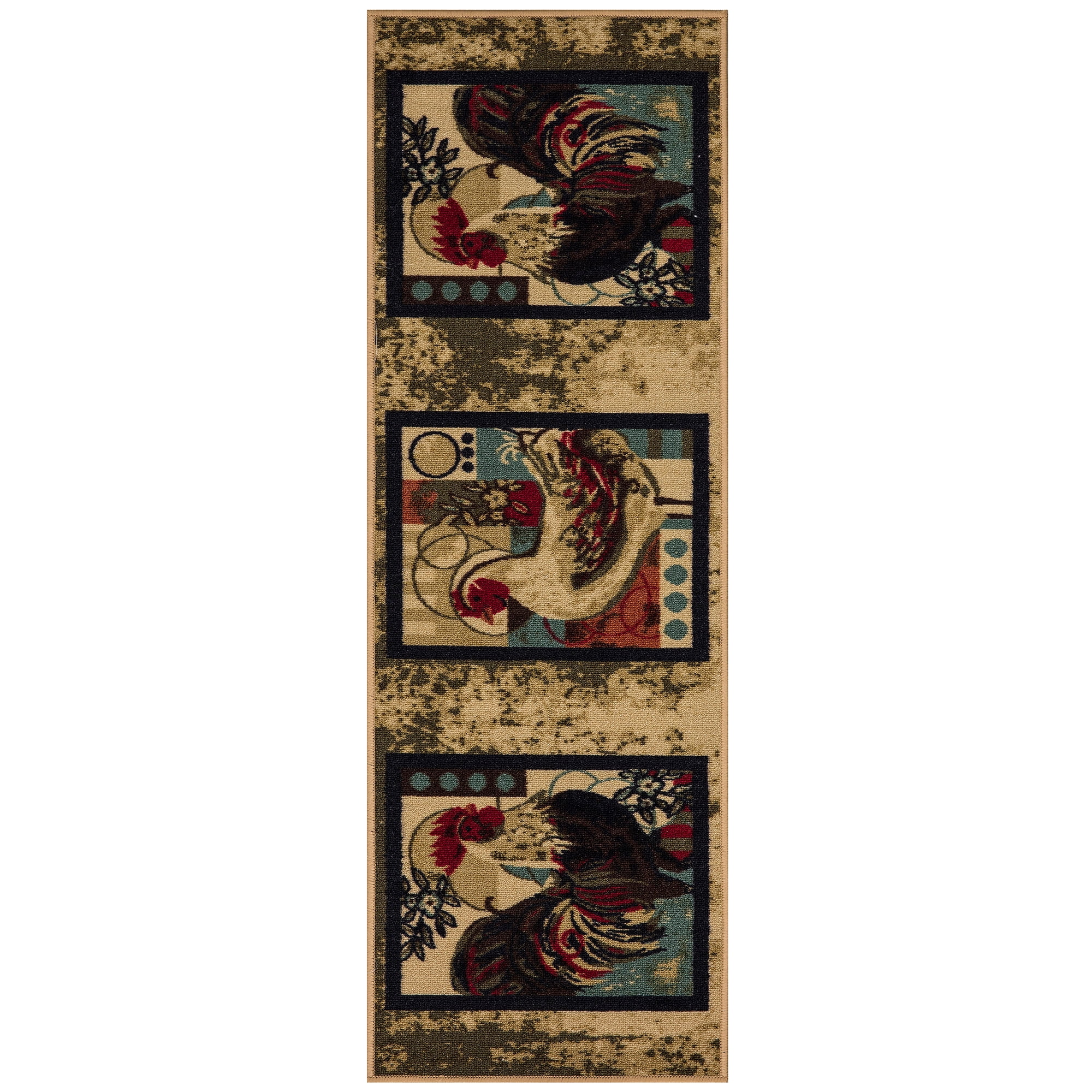 Ottomanson Indoor Beige Long Rooster Kitchen Runner Rug, Non-Slip ...