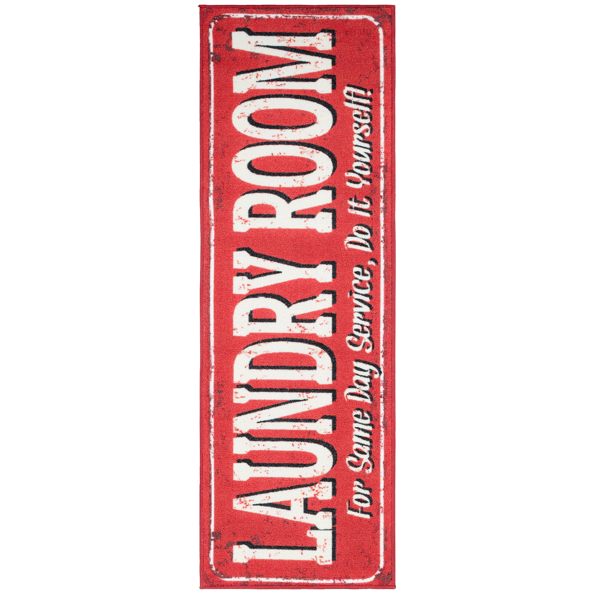 Ottomanson Machine Washable Non-Slip Rubberback Text 2x5 Laundry Room ...