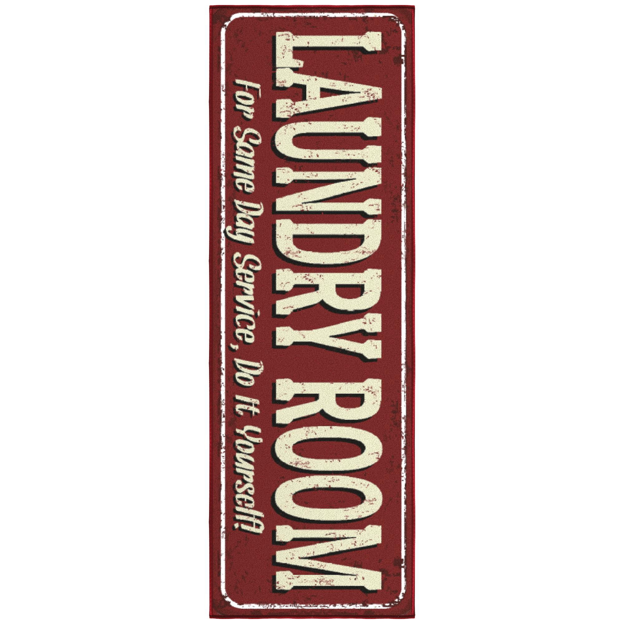 Ottomanson Machine Washable Non-Slip Rubberback Text 2x5 Laundry Room ...