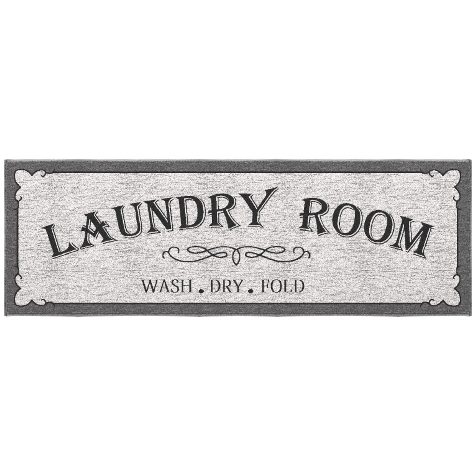 Ottomanson Machine Washable Non-Slip Rubberback Text 2x5 Laundry Room ...