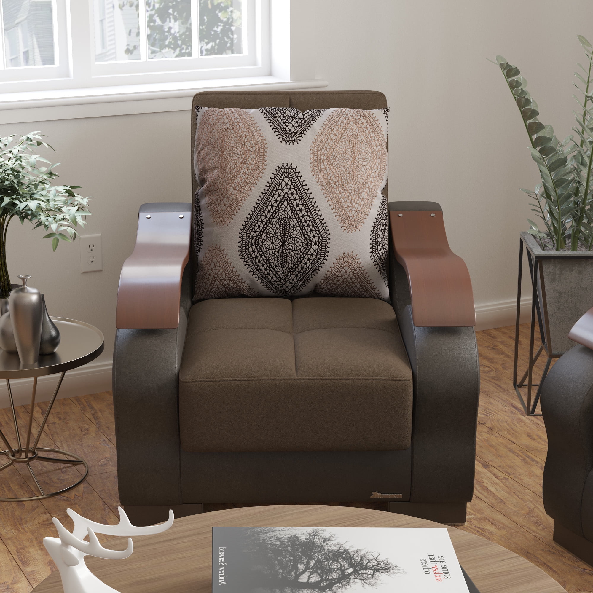 Ottomanson Metropolis Convertible Arm Chair - Dark Brown - Walmart.com