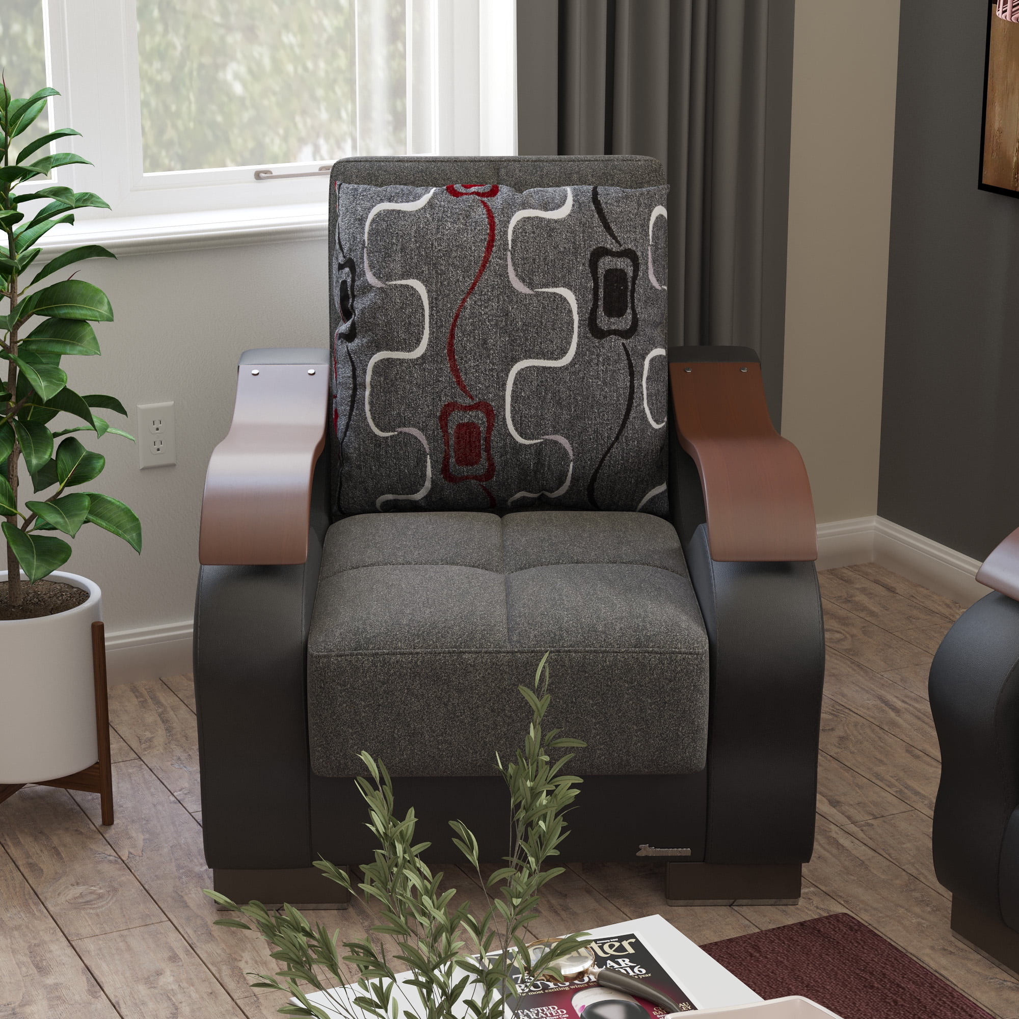 Ottomanson Metropolis Convertible Arm Chair, Gray Chenille - Walmart.com