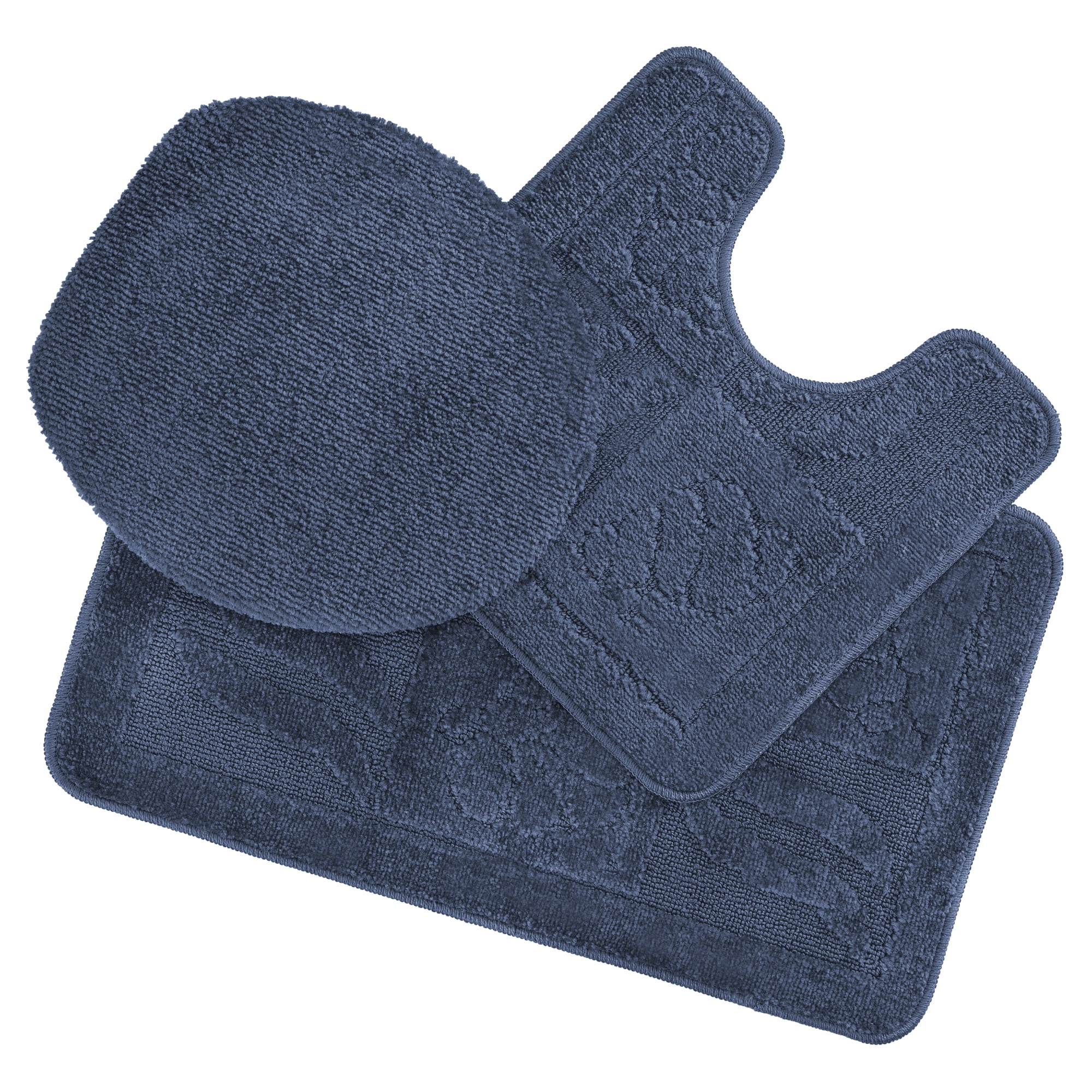 Ottomanson Nice Washable Non-Slip Rubberback Polypropylene Navy Bath ...