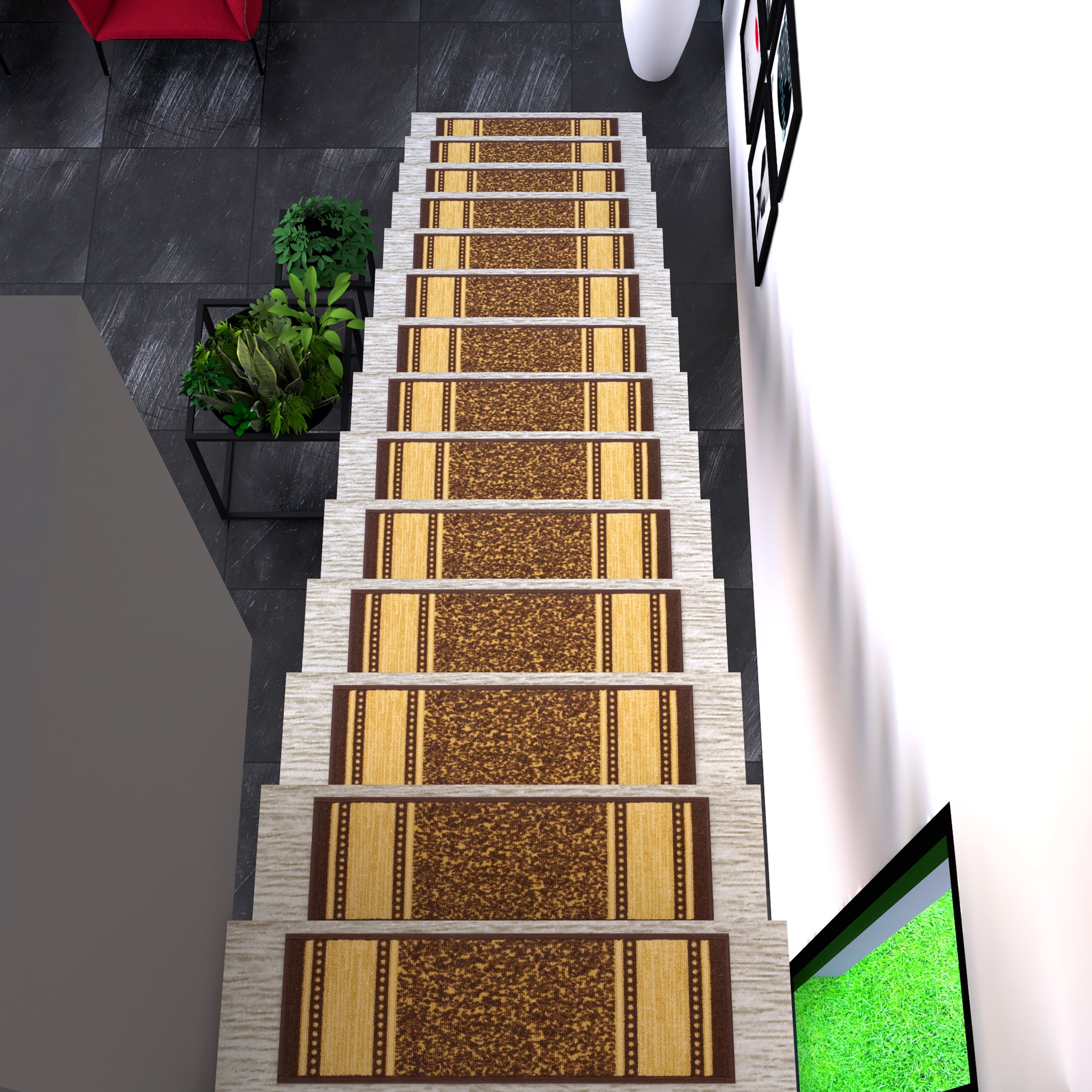 Ottomanson Non-Slip Rubberback Bordered 8.5" x 26" Indoor Stair Treads ...