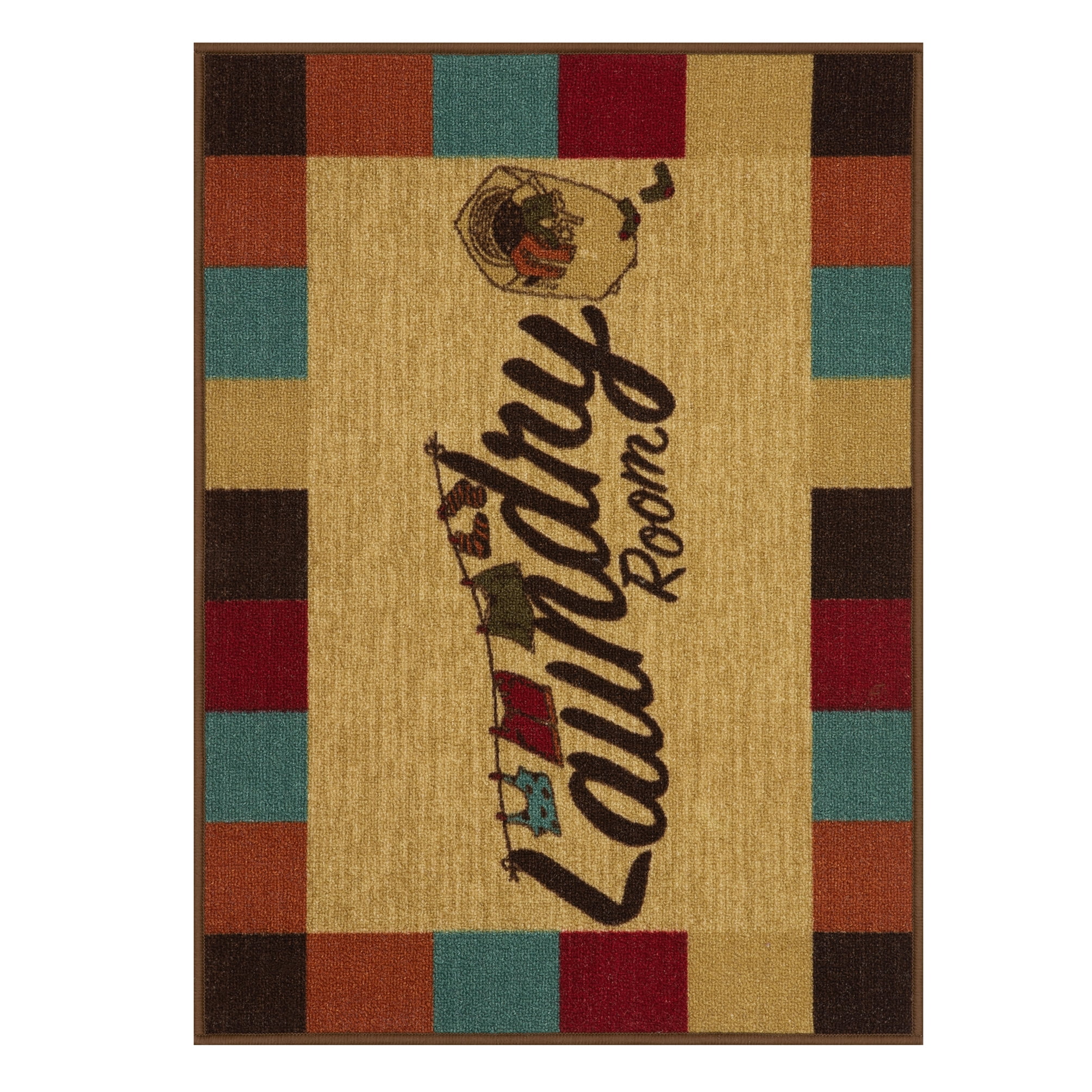 Ottomanson Non-Slip Rubberback Checkered 2x3 Laundry Room Rug, 26" x 35 ...