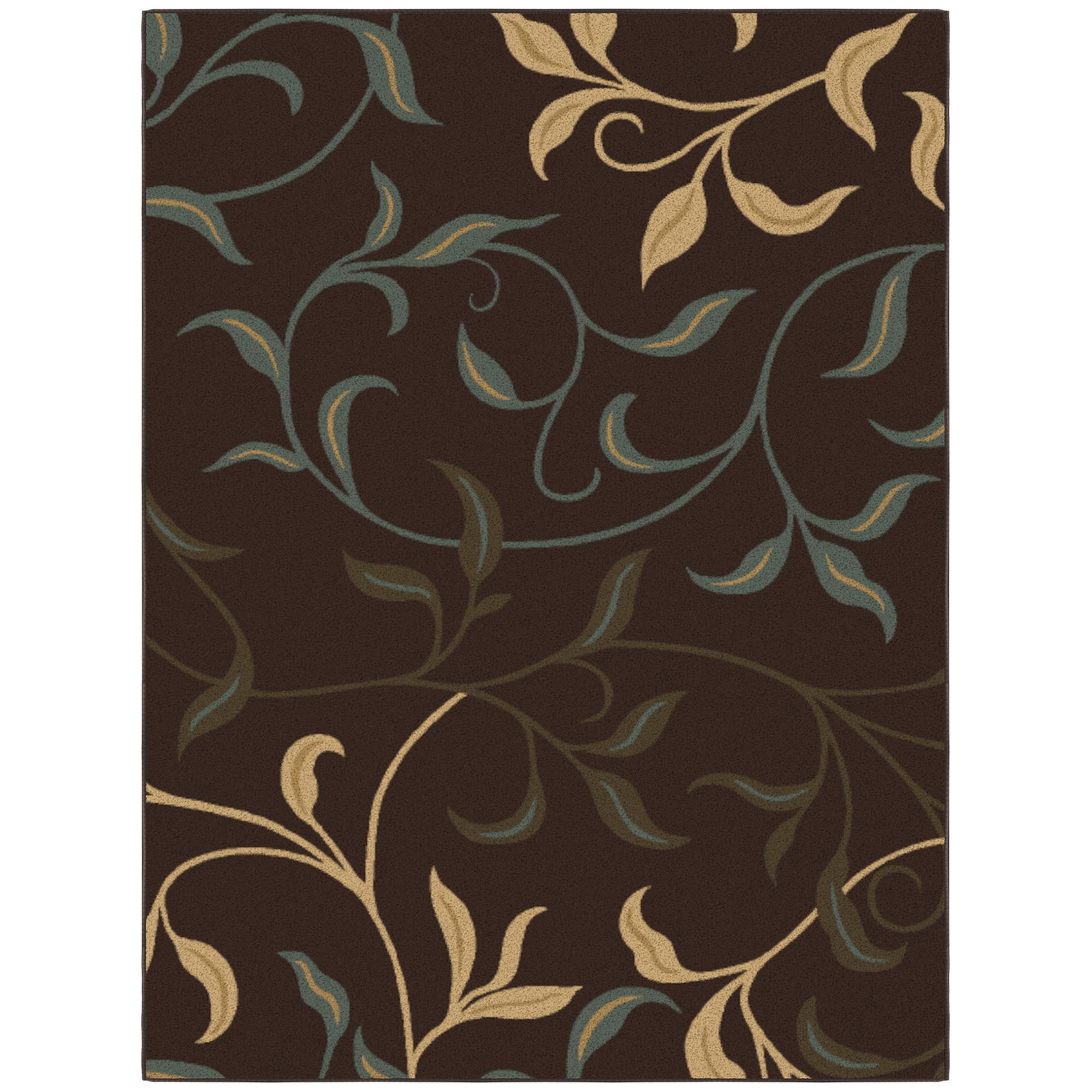 Ottomanson Non-Slip Rubberback Leaves 5x7 Area Rug - Walmart.com