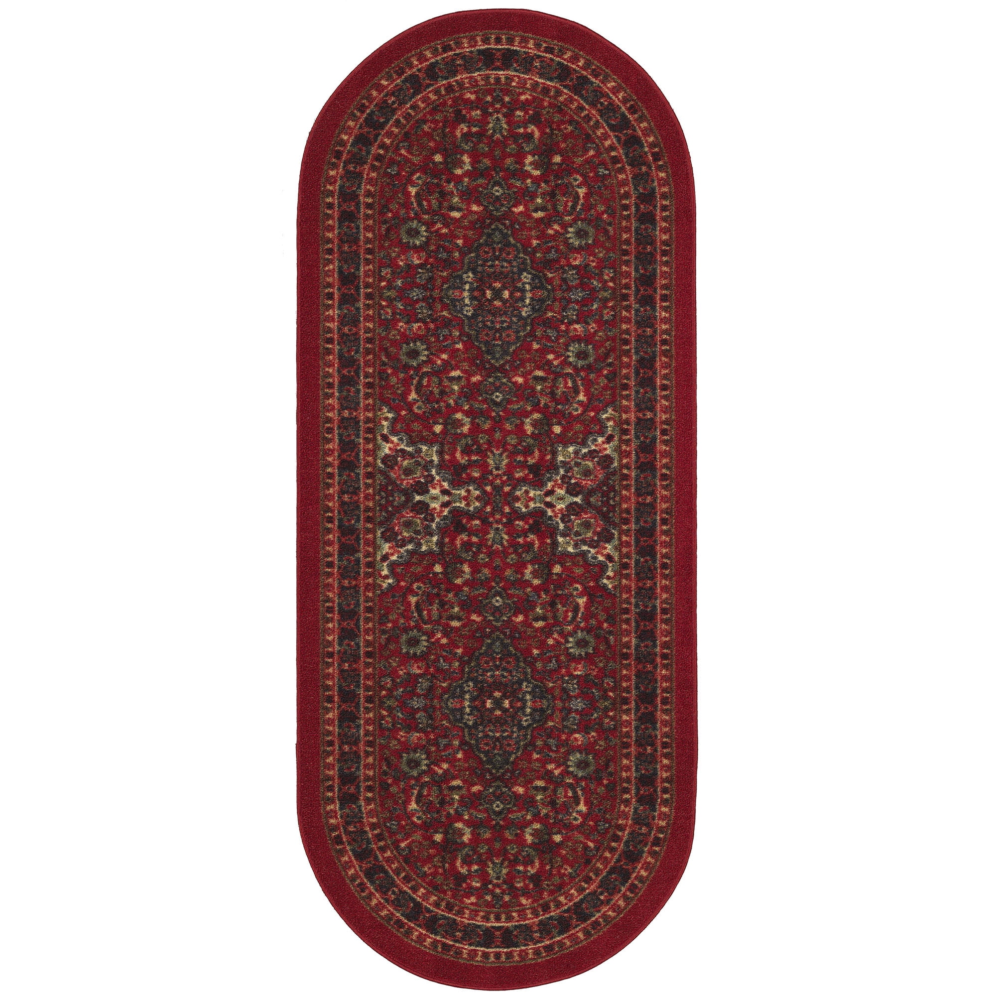 Ottomanson Non-Slip Rubberback Medallion Oriental 2x5 Oval Rug - Red ...