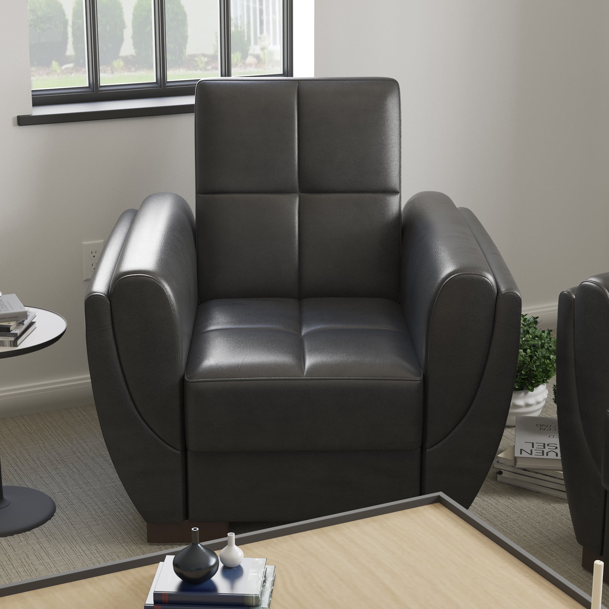 Ottomanson Origins Air Convertible Arm Chair, Black Leatherette ...