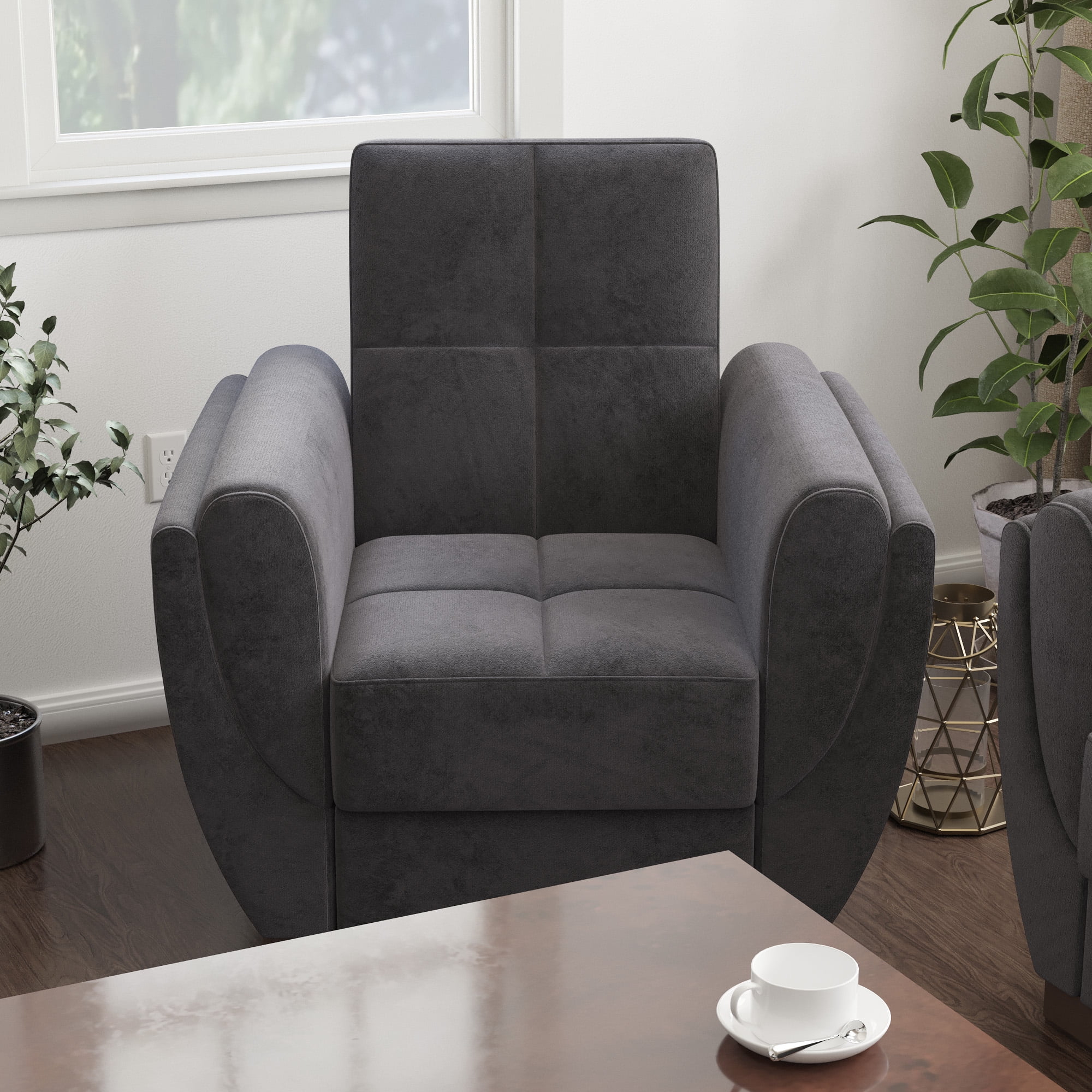 Ottomanson Origins Air Convertible Arm Chair, Black Microfiber Fabric ...
