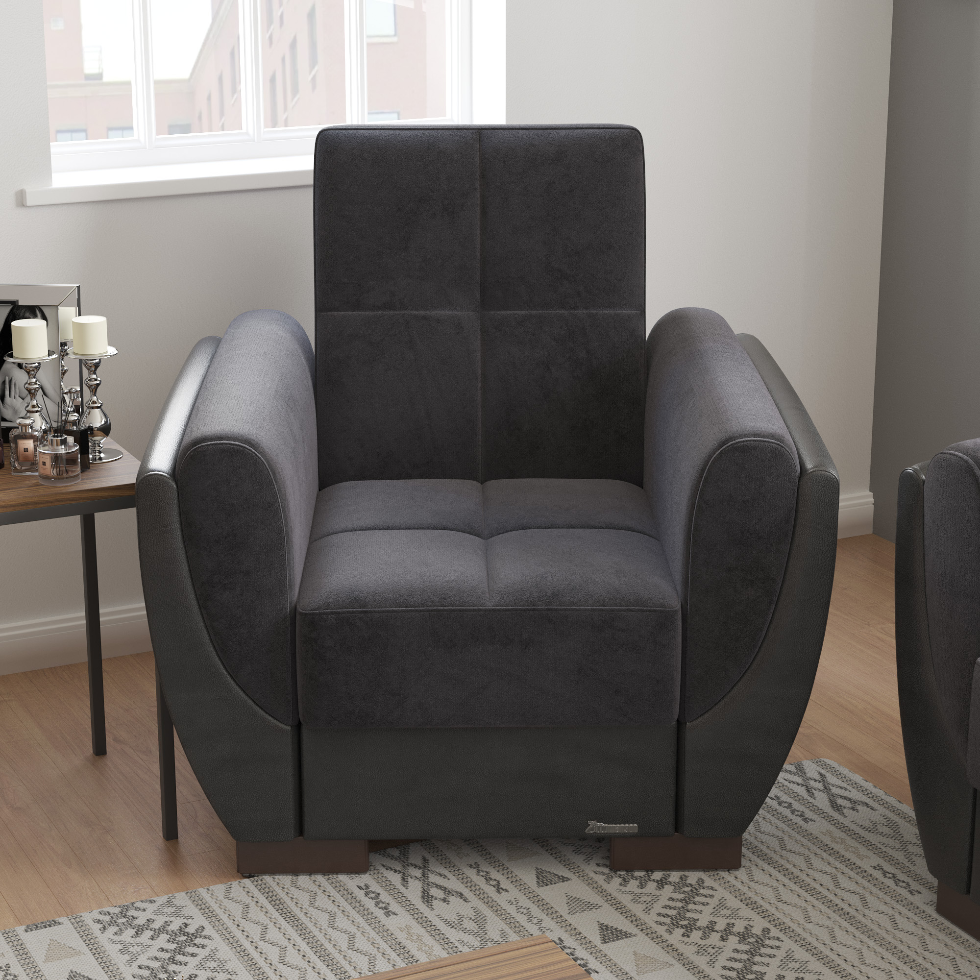 Ottomanson Origins Air Convertible Arm Chair, Black Microfiber ...