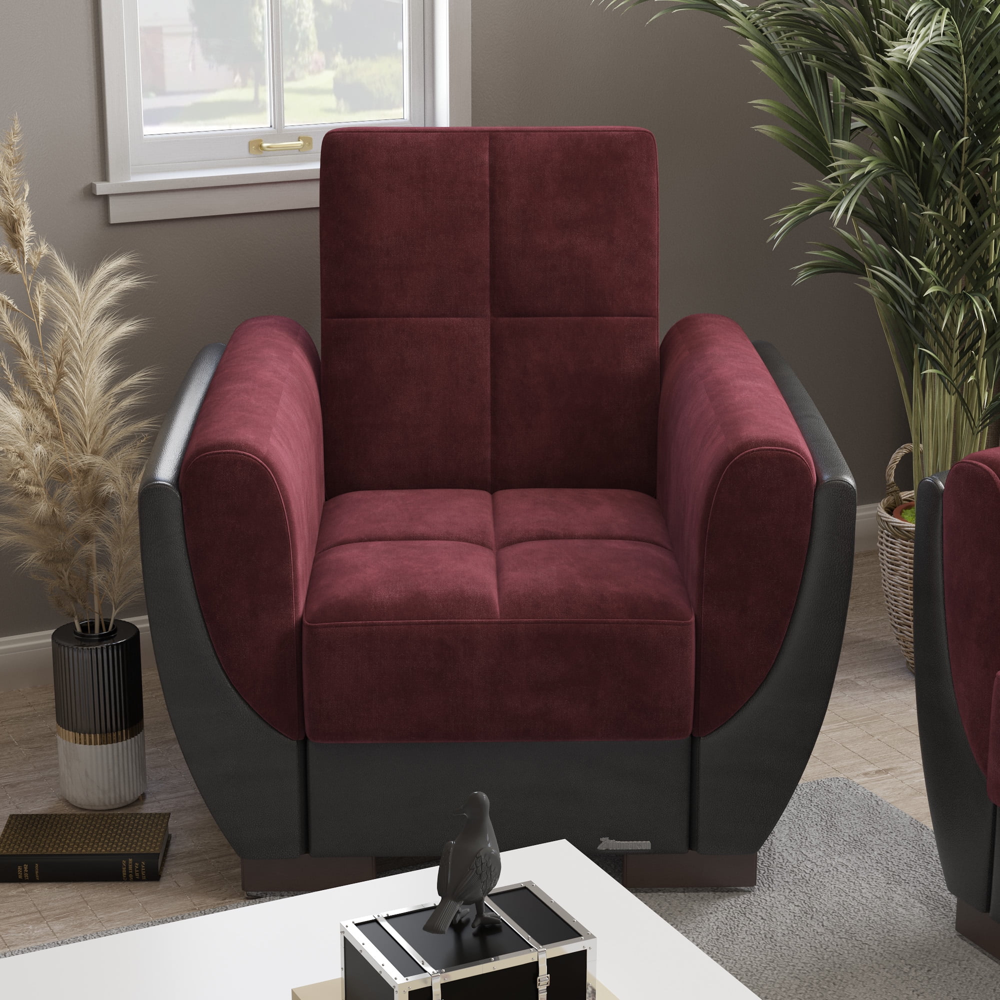 Ottomanson Origins Air Convertible Arm Chair, Burgundy Microfiber ...