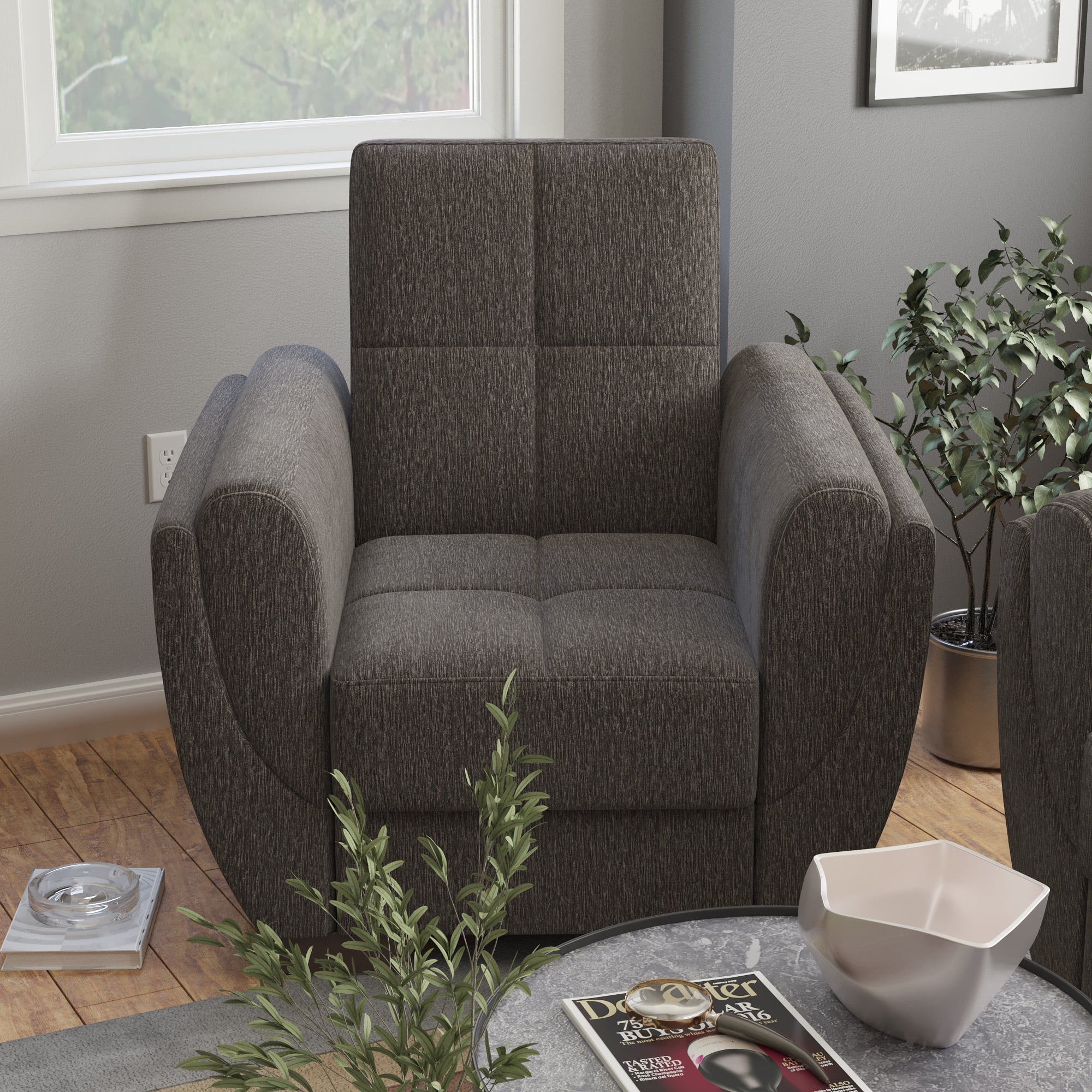 Ottomanson Origins Air Convertible Arm Chair, Gray Chenille Fabric ...