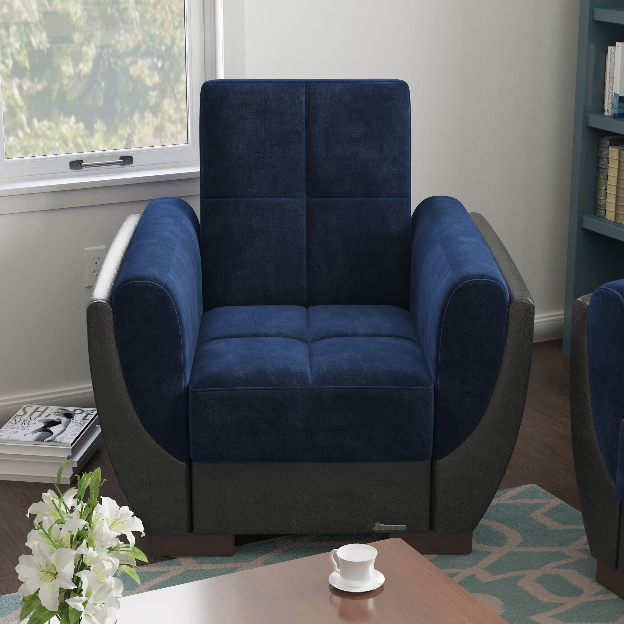 Free Shipping! Ottomanson Convertible Arm Chair Turquoise Microfiber ...