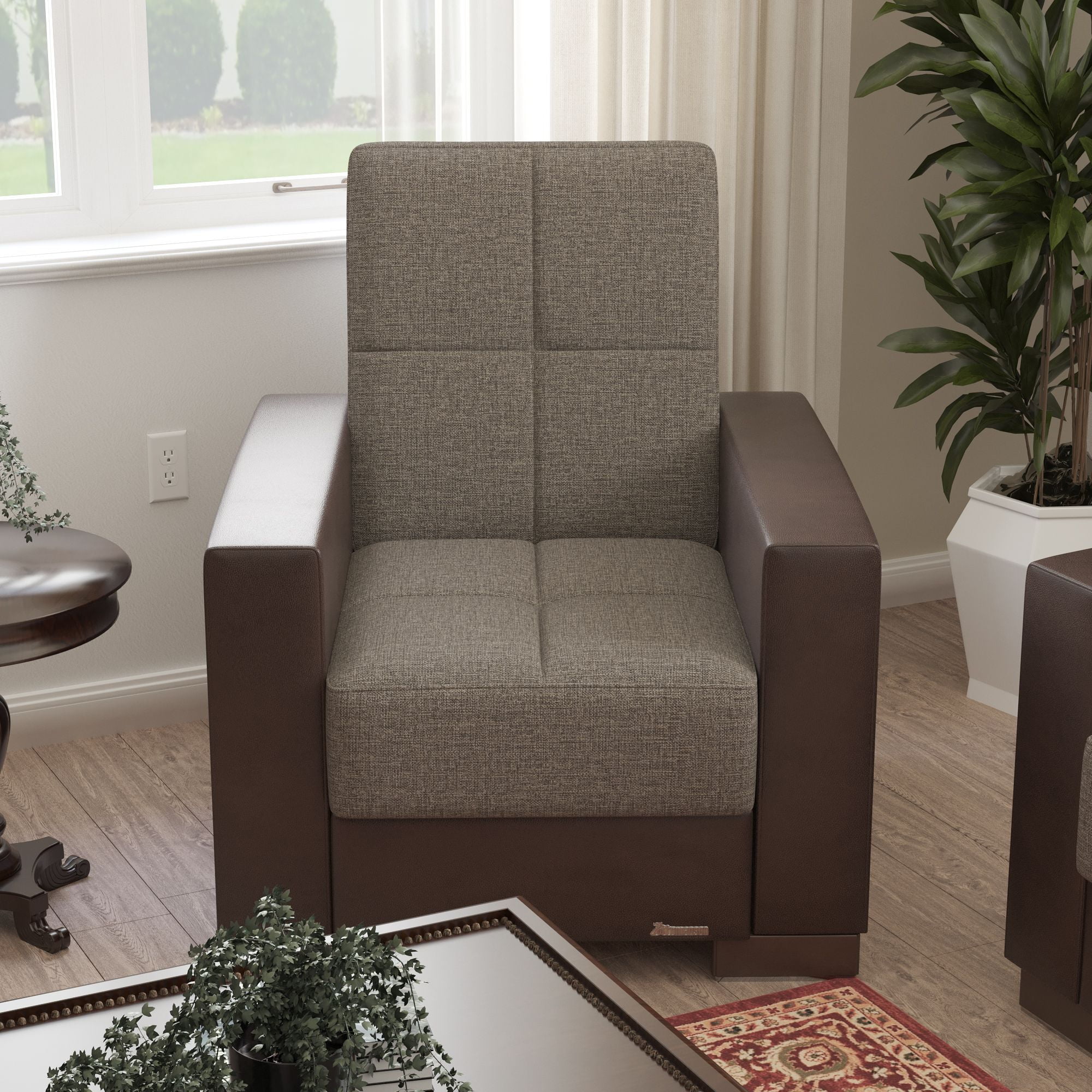 Ottomanson Origins Convertible Arm Chair, Brown/Brown Leatherette ...