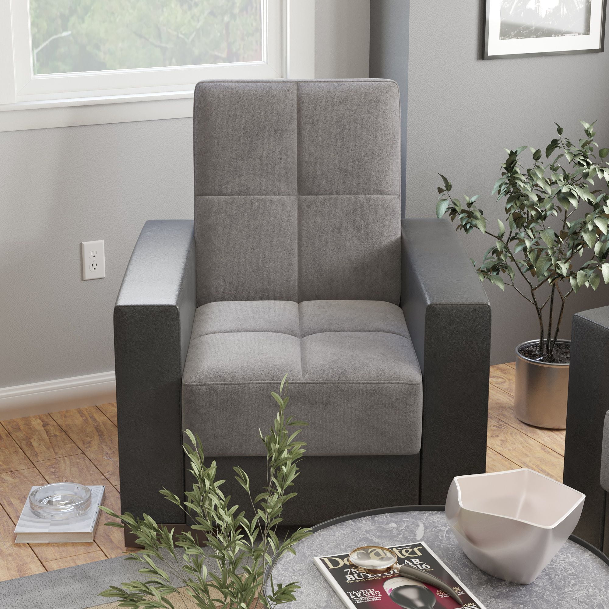 Ottomanson Origins Convertible Arm Chair, Gray Microfiber - Walmart.com