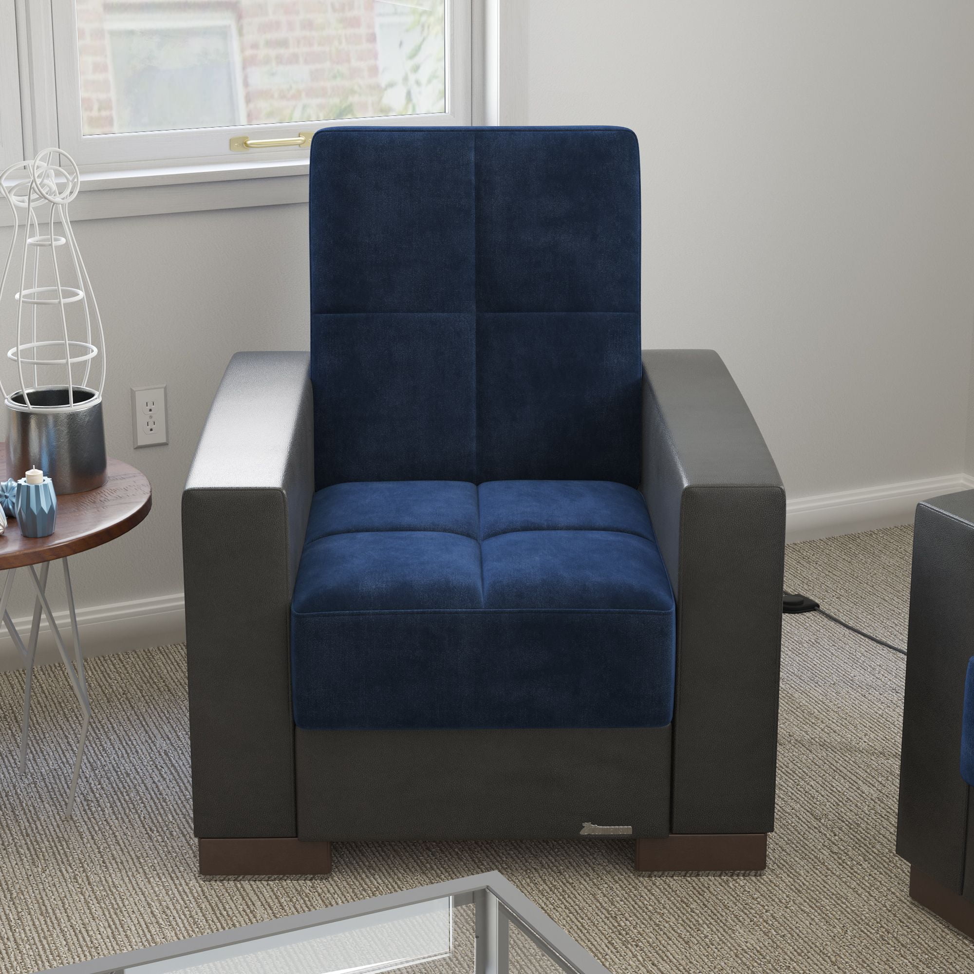 Ottomanson Origins Convertible Arm Chair, Turquoise Color Microfiber ...