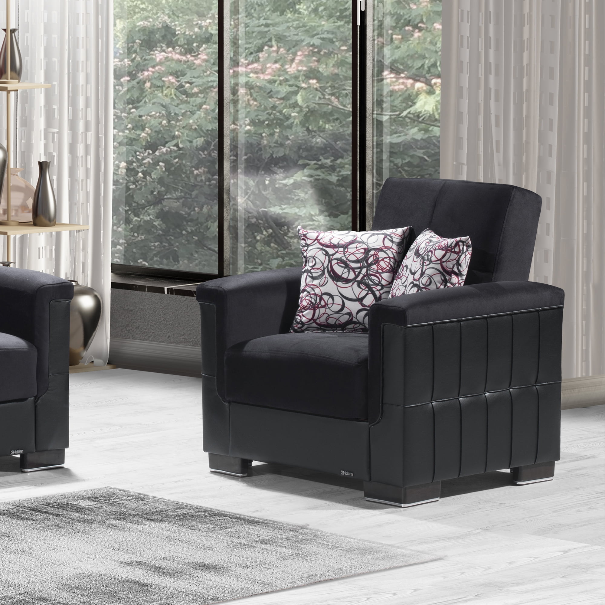 Ottomanson Origins Pro Convertible Arm Chair, Black Microfiber ...