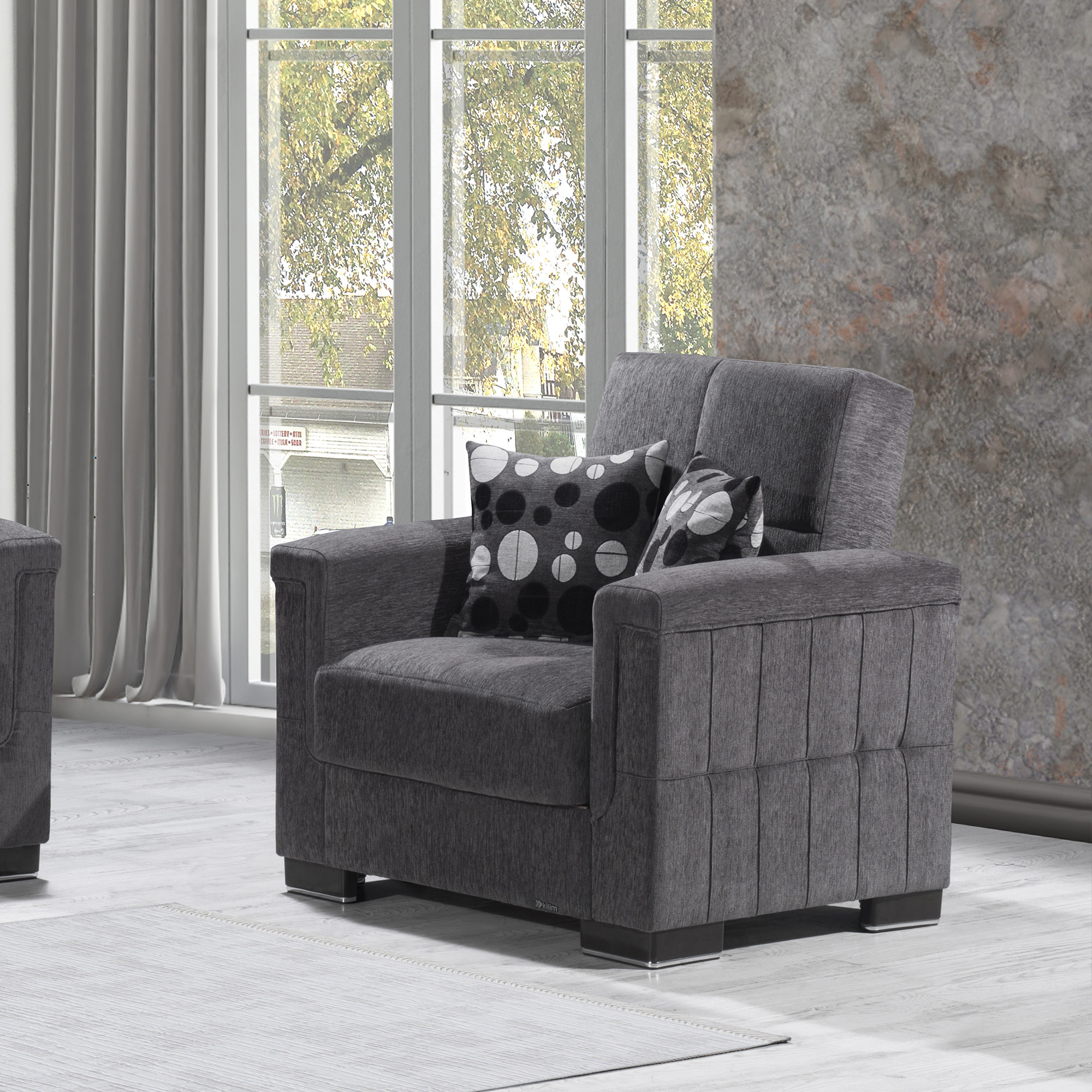 Ottomanson Origins Pro Convertible Arm Chair, Gray Chenille Fabric ...