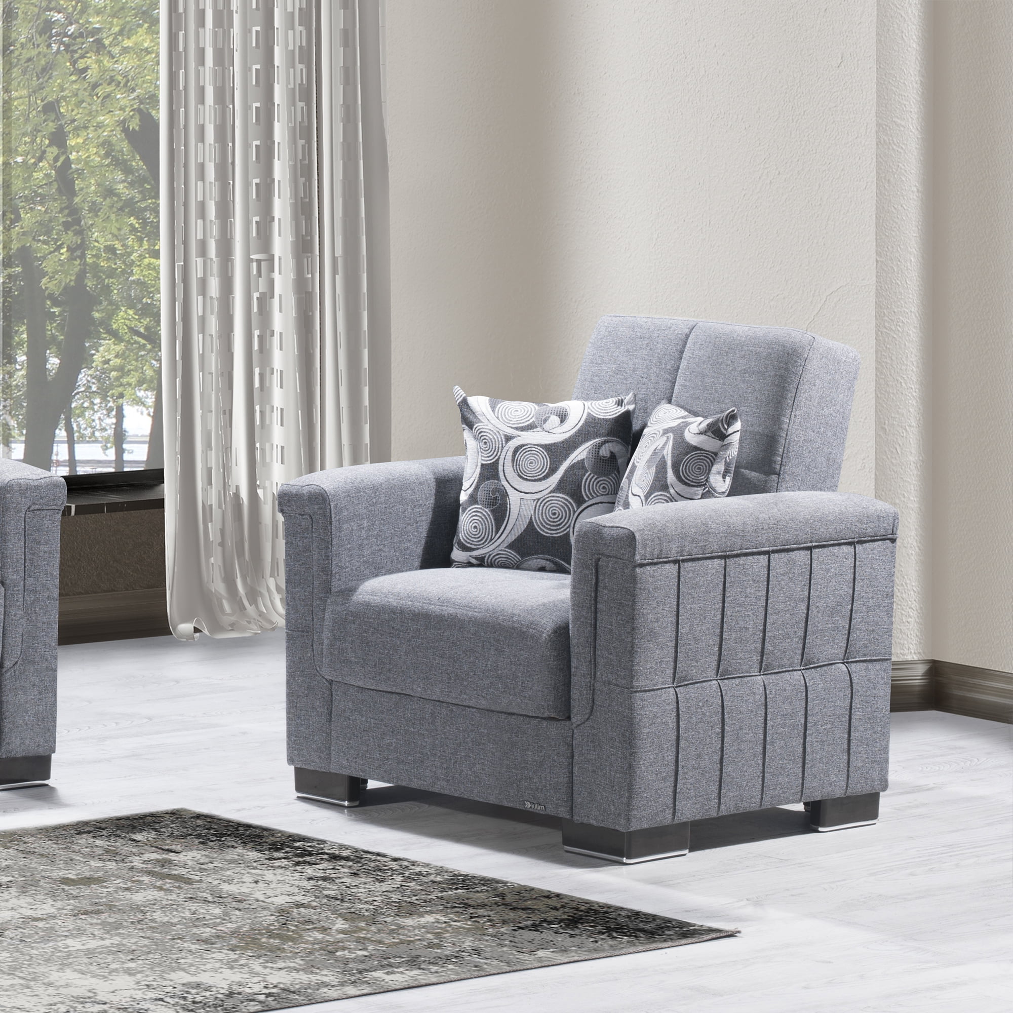 Ottomanson Origins Pro Convertible Arm Chair, Gray Polyester Fabric ...