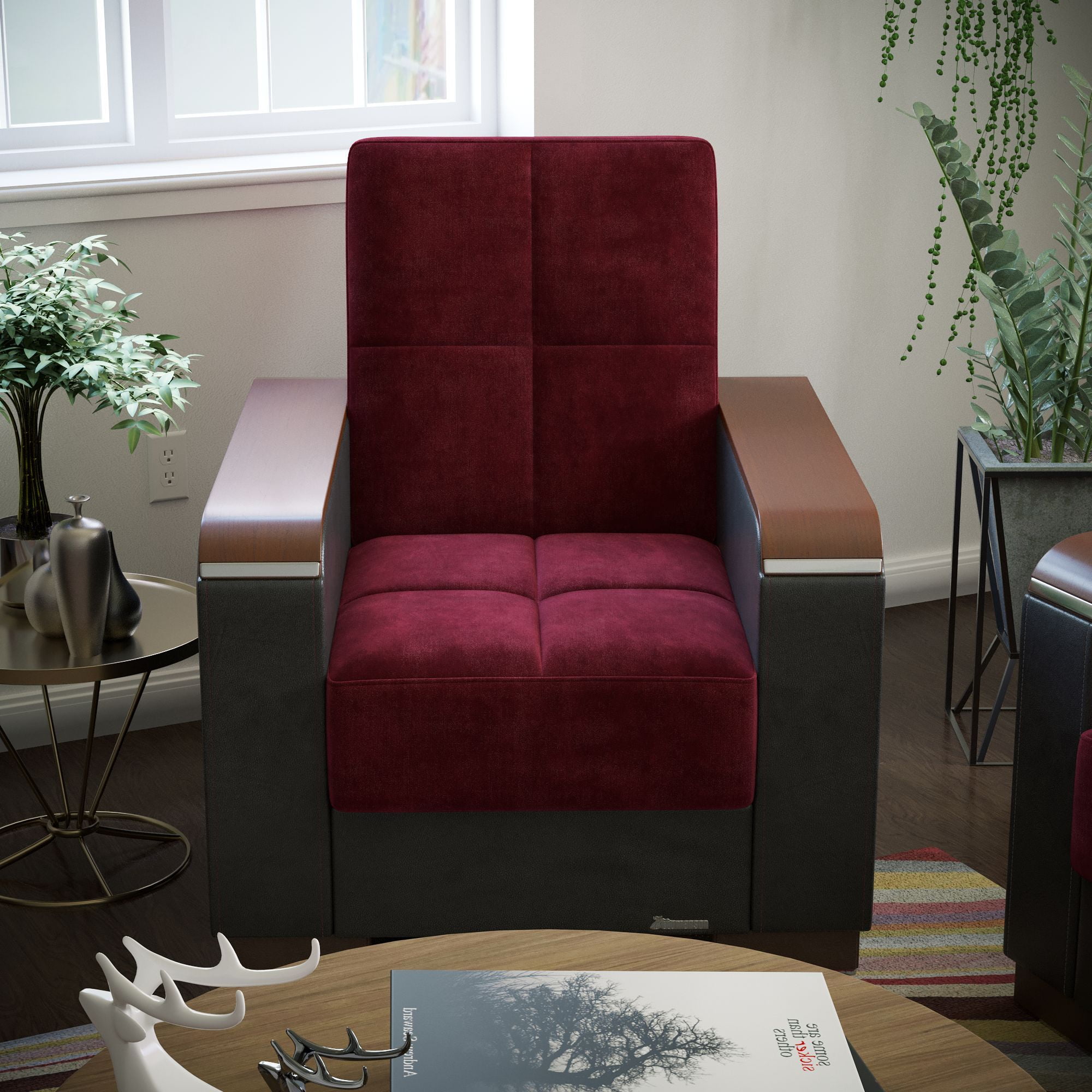 Ottomanson Origins X Convertible Arm Chair, Burgundy Microfiber ...