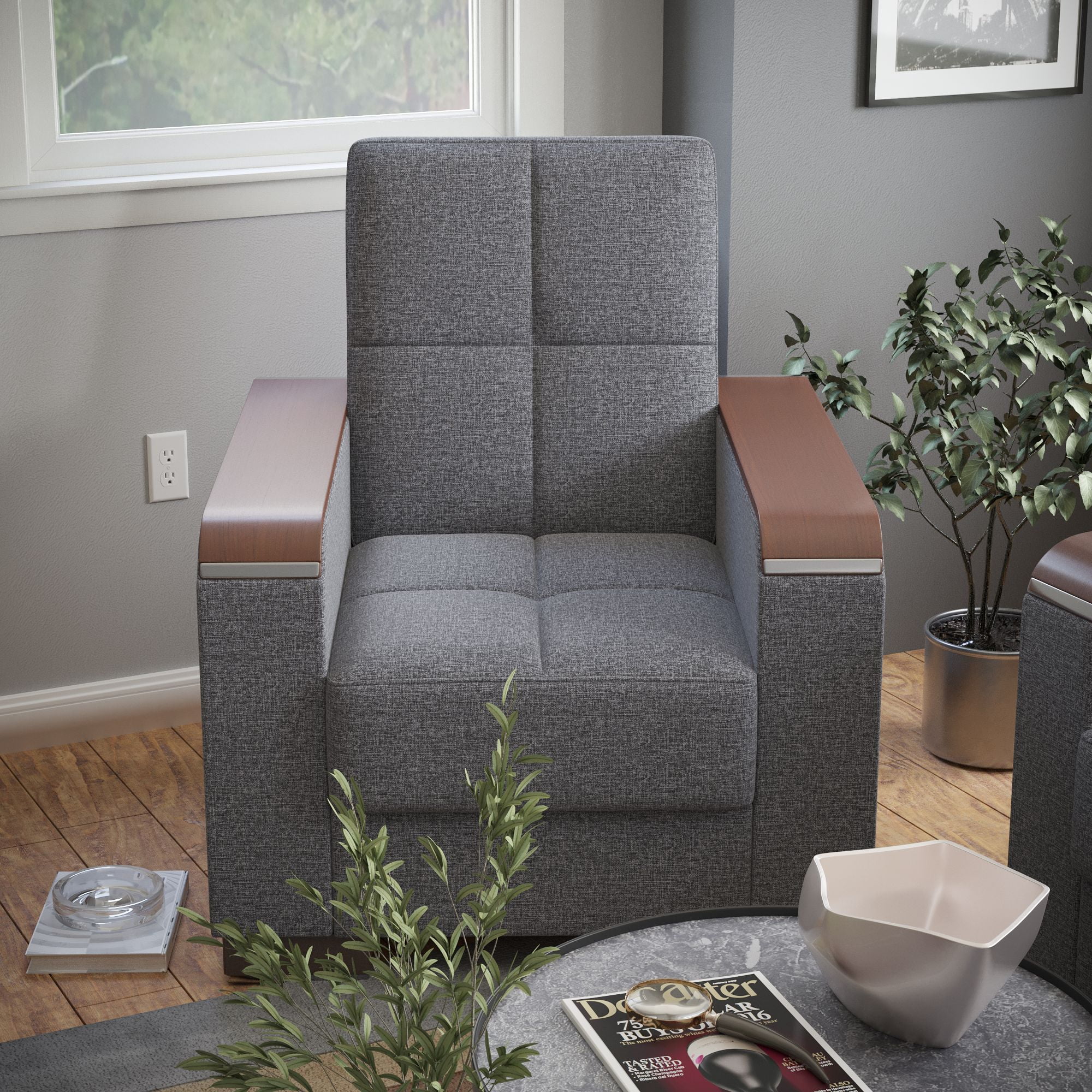 Ottomanson Origins X Convertible Arm Chair, Gray Polyester Fabric ...