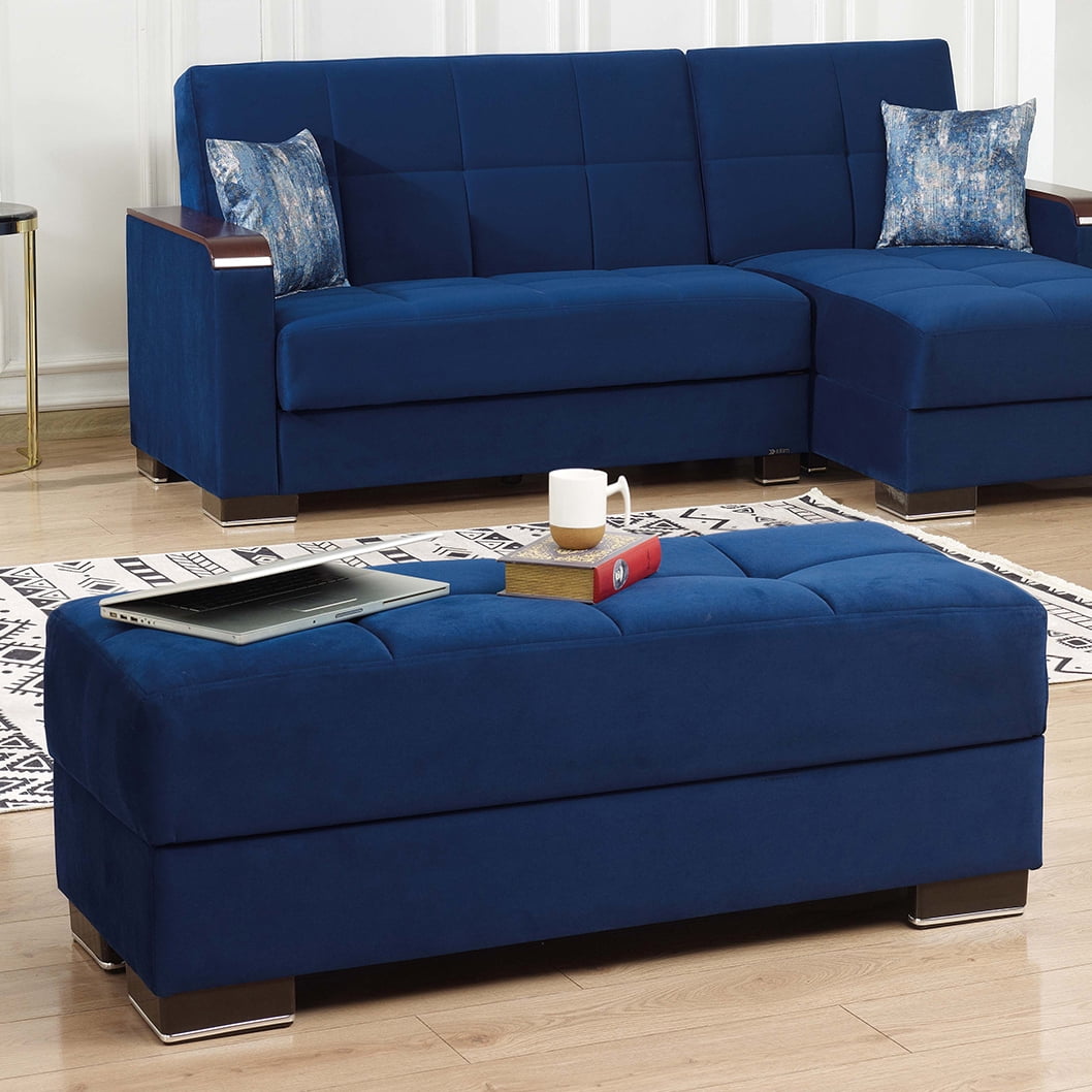 Ottomanson Origins X Blue Upholstered Storage Ottoman with Microfiber ...