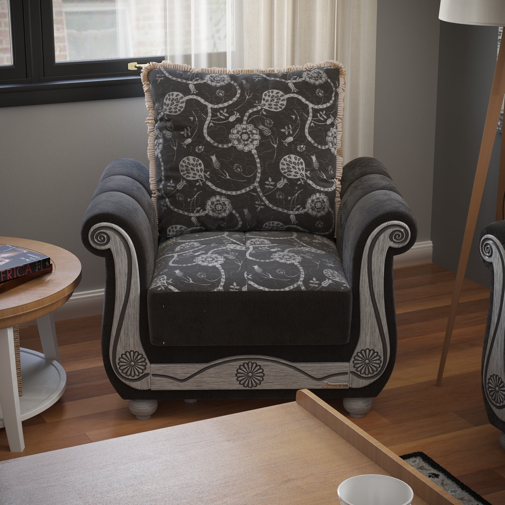Ottomanson Patriot Convertible Arm Chair, Black Chenille - Walmart.com