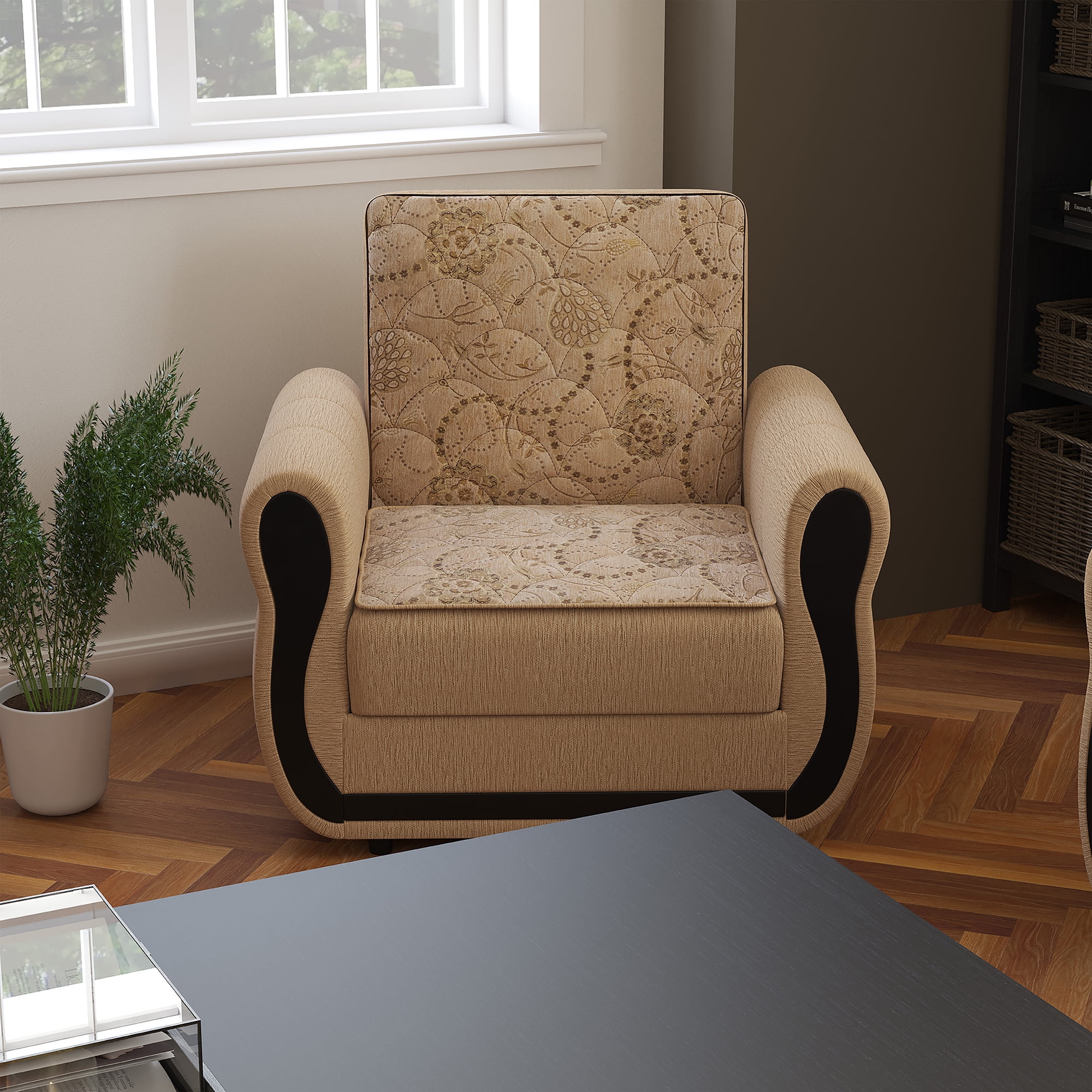 Ottomanson Roma Convertible Arm Chair, Beige Chenille - Walmart.com