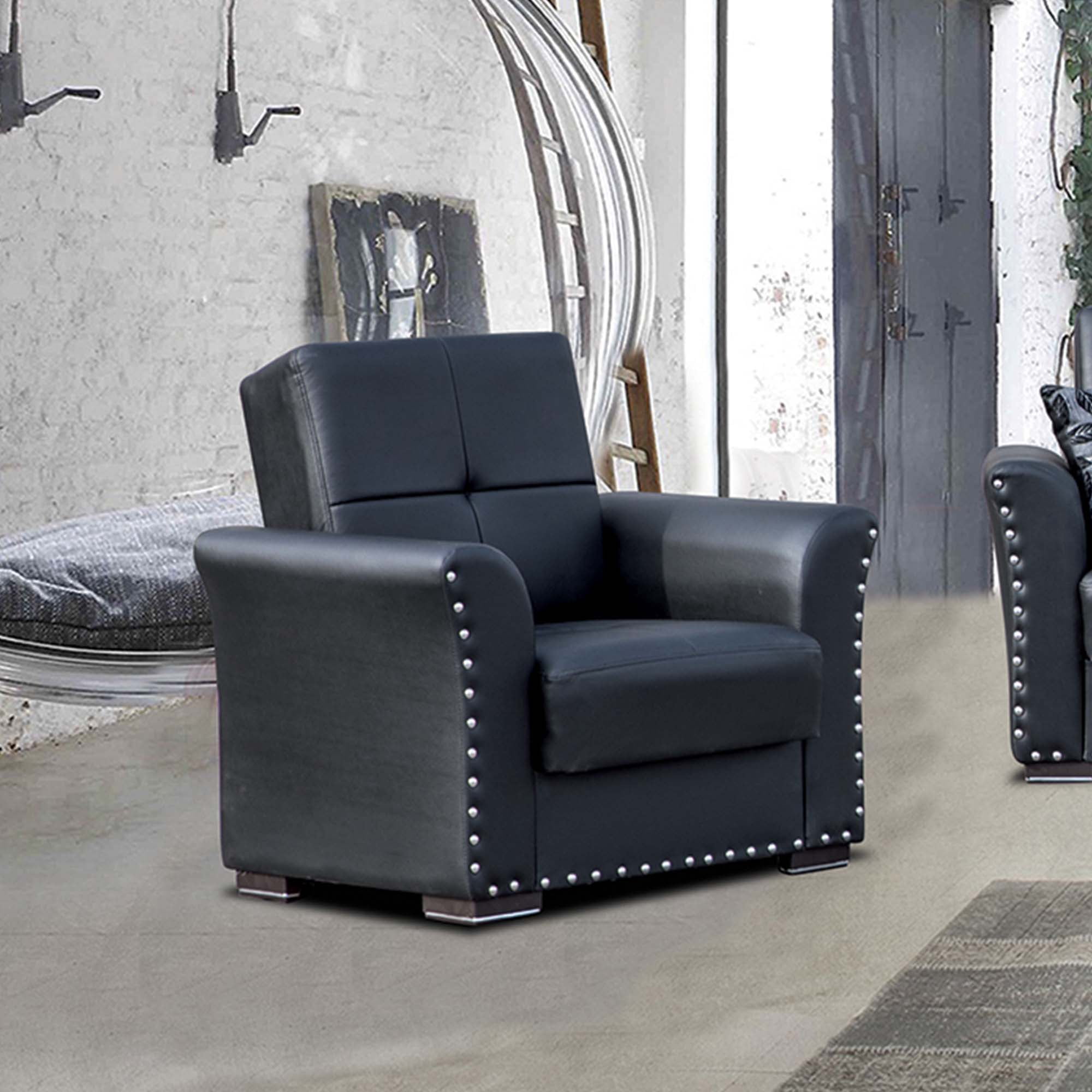 Ottomanson Superstar Convertible Arm Chair, Black Leatherette - Walmart.com