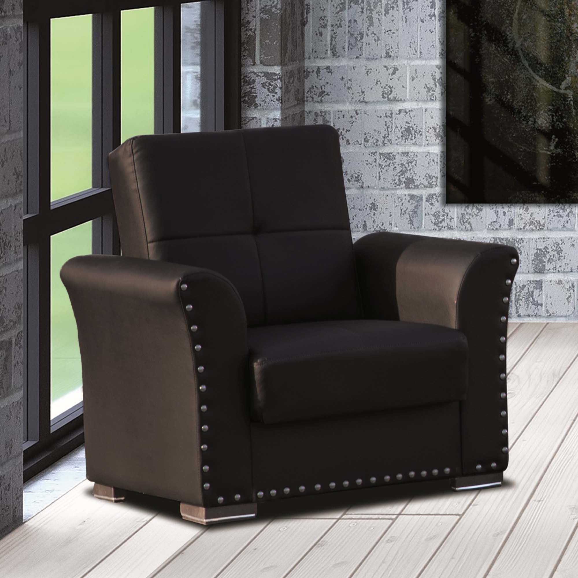 Ottomanson Superstar Convertible Arm Chair, Brown Leatherette Fabric ...