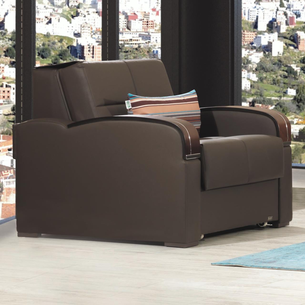 Ottomanson Trance Convertible Arm Chair, Brown Leatherette Fabric ...