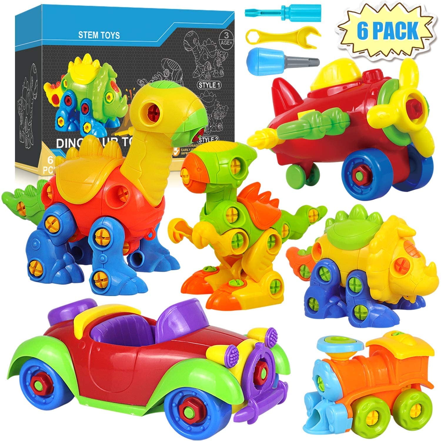 Ottoy Dinosaur Toys Take Apart Toys with Tools - Set of 6 Building STEM ...