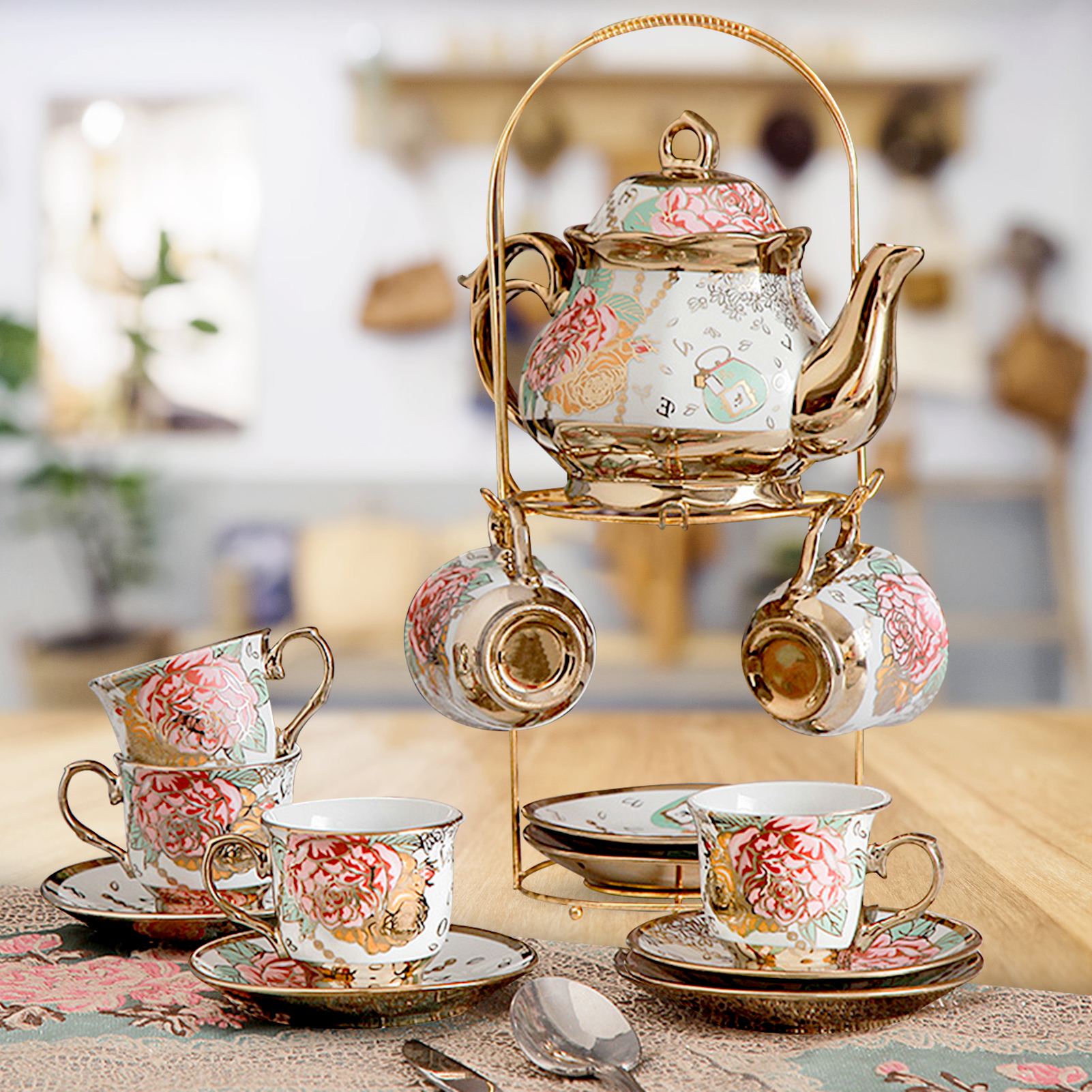 LAV Turkish Tea Cups and Saucers Set of 12 - Tea Glasses Set with Gold ...