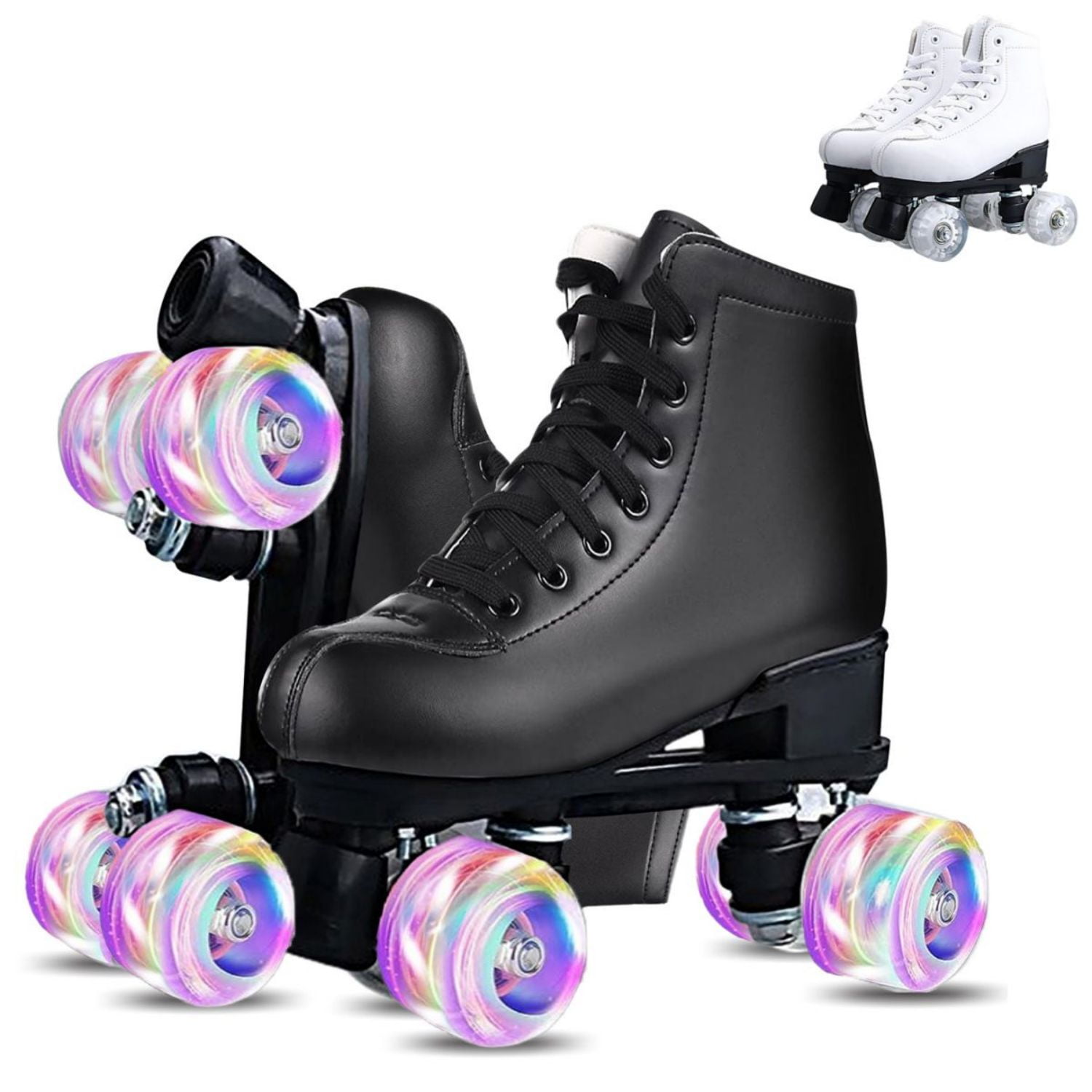 Otufan Women's Sure Grip Speed Roller Skate, 4-Wheel Flash, Black PU ...