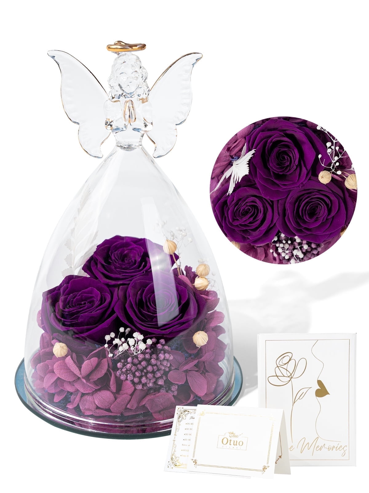 Otuo Preserved Flower Rose Gift in Glass of Angle, 【Large Size】 Eternal ...