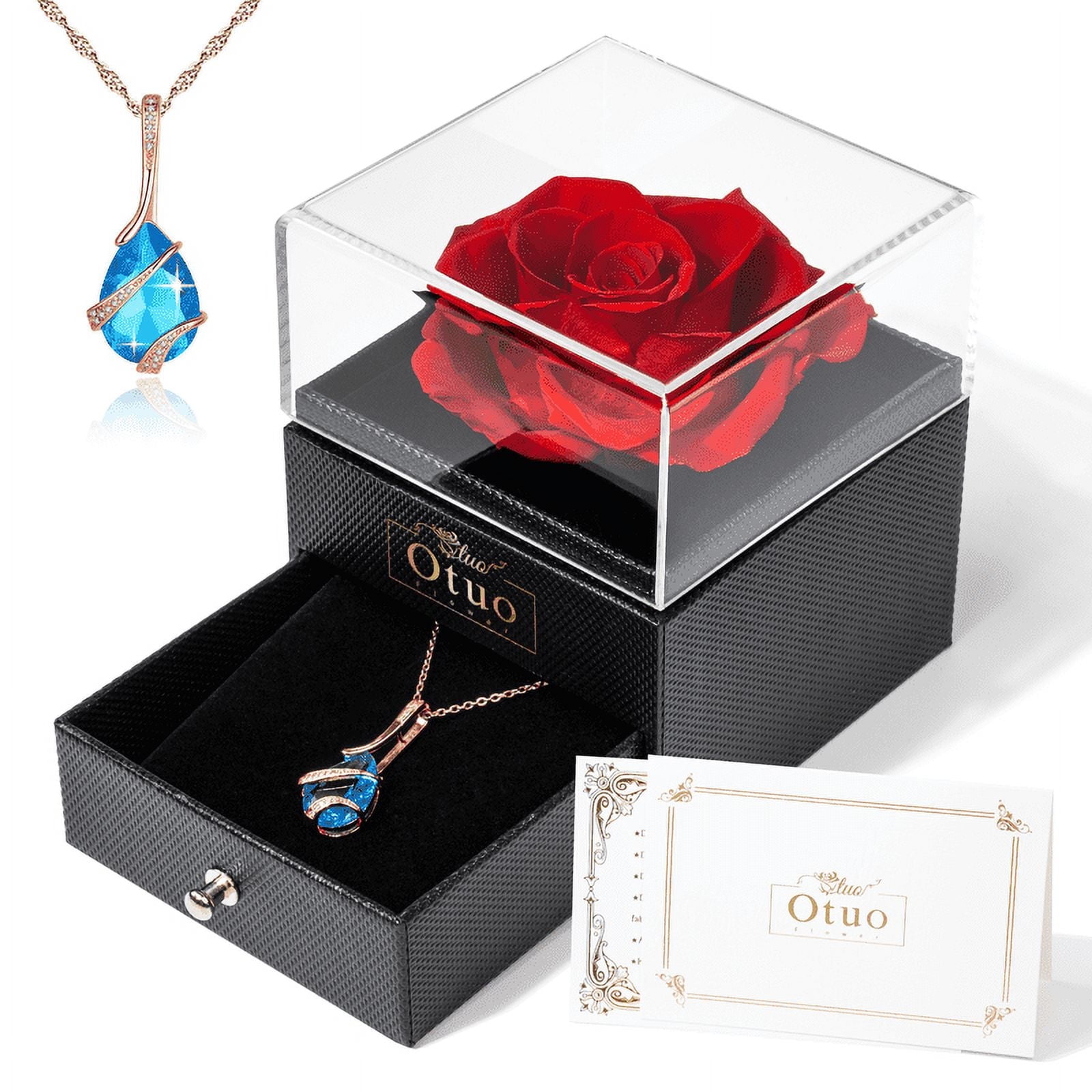 Otuo Preserved Roses Gift Jewerlry Box, Real Eternal Rose Flower with Necklace, Gifts for ...