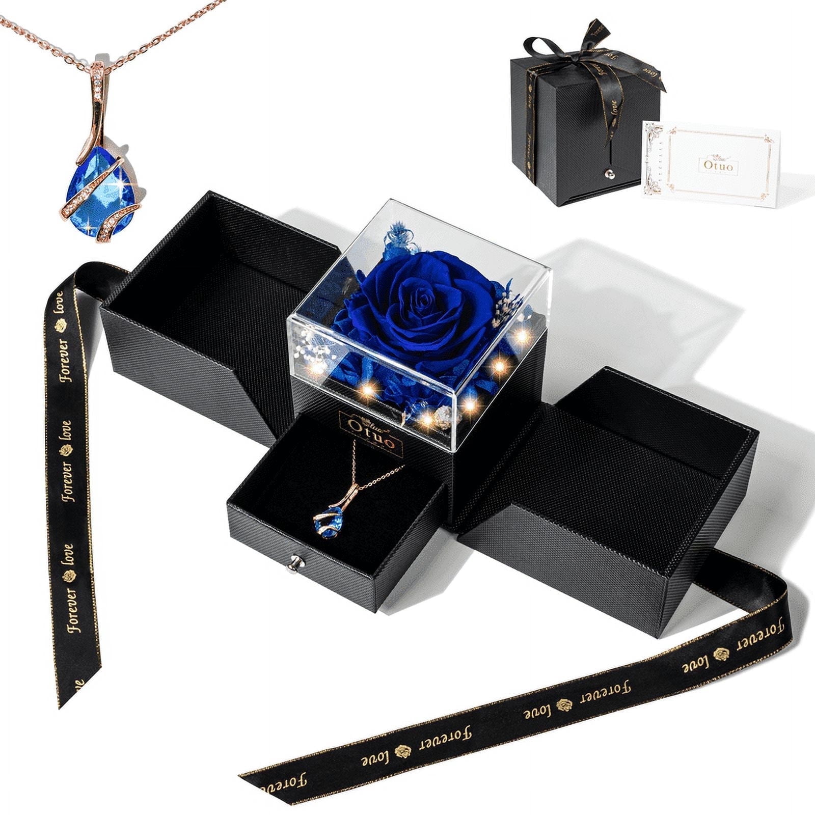 Otuo Preserved Roses Gift Jewerlry Box, Real Eternal Rose Flower with ...