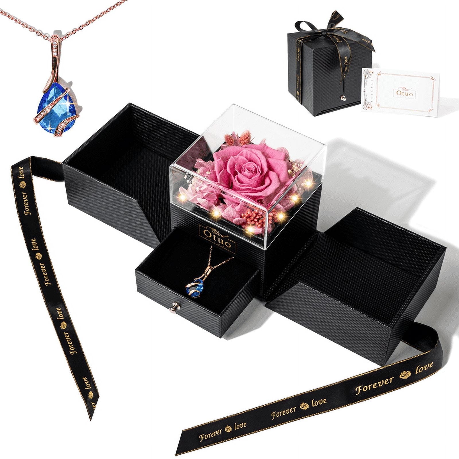 Otuo Preserved Roses Gift Jewerlry Box, Real Eternal Rose Flower with ...