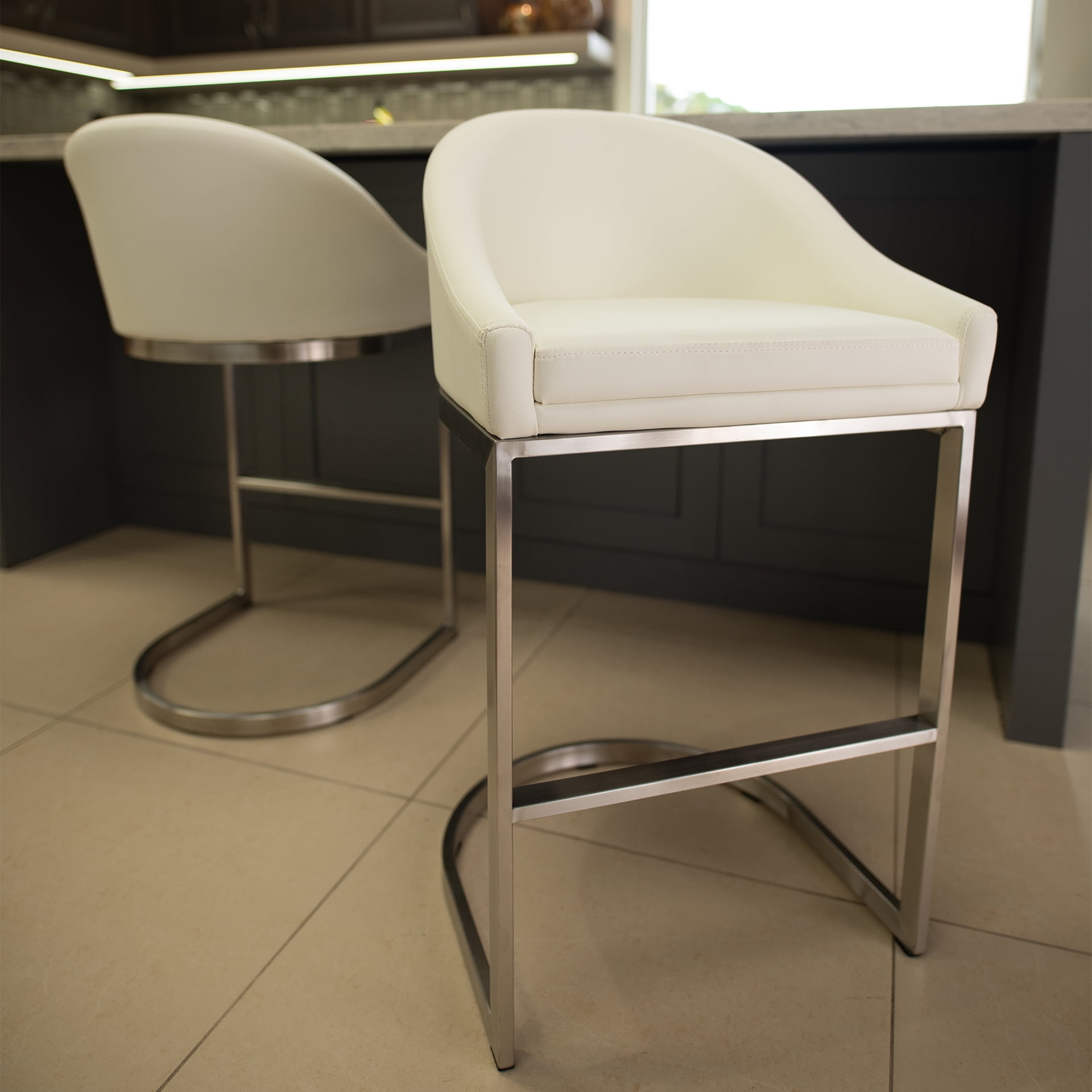 Otus Brushed Stainless Steel Faux Leather 26-inch Seat Height ...