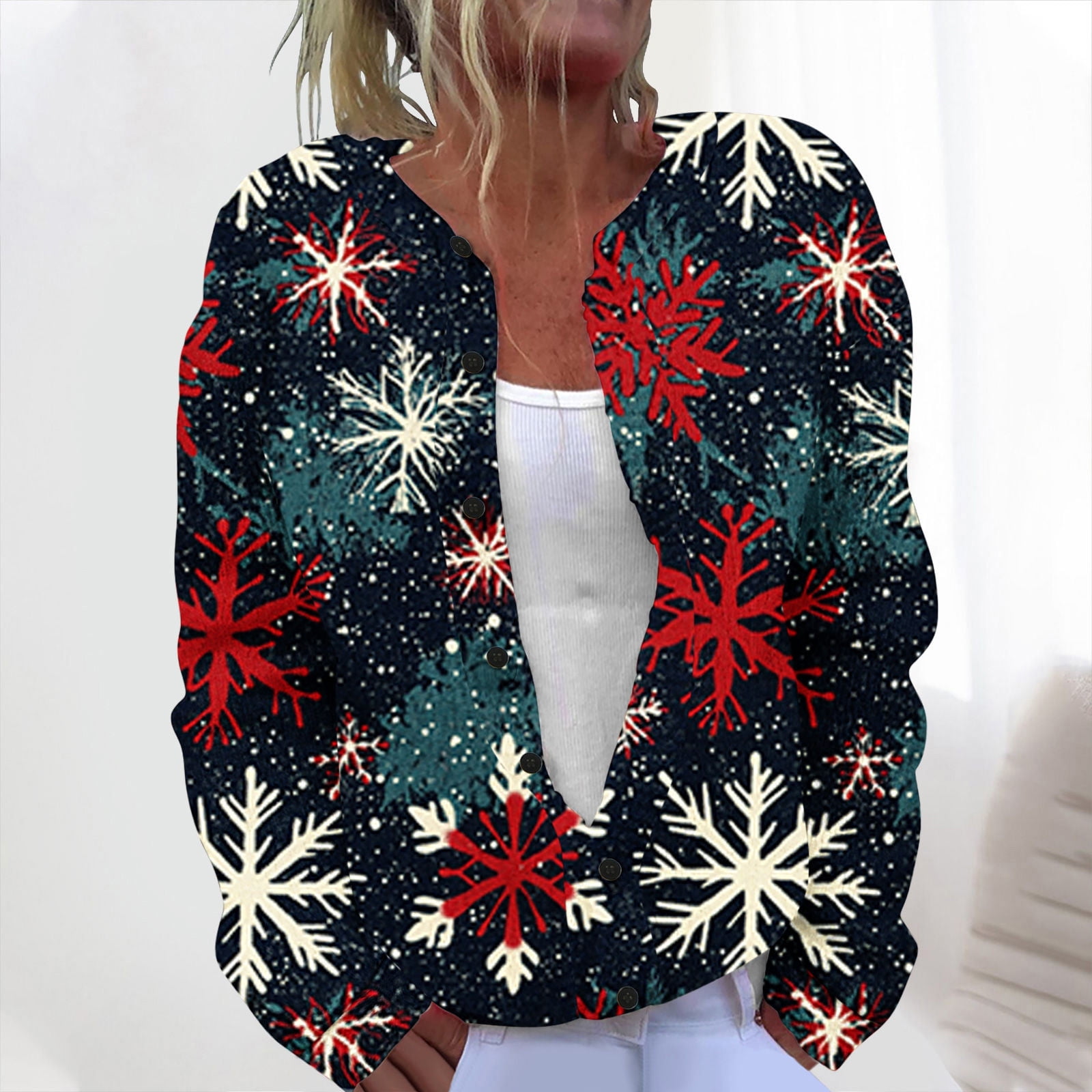 Otvok Christmas Women's Cute Cable Knit Open Front Cardigan Long Sleeve ...