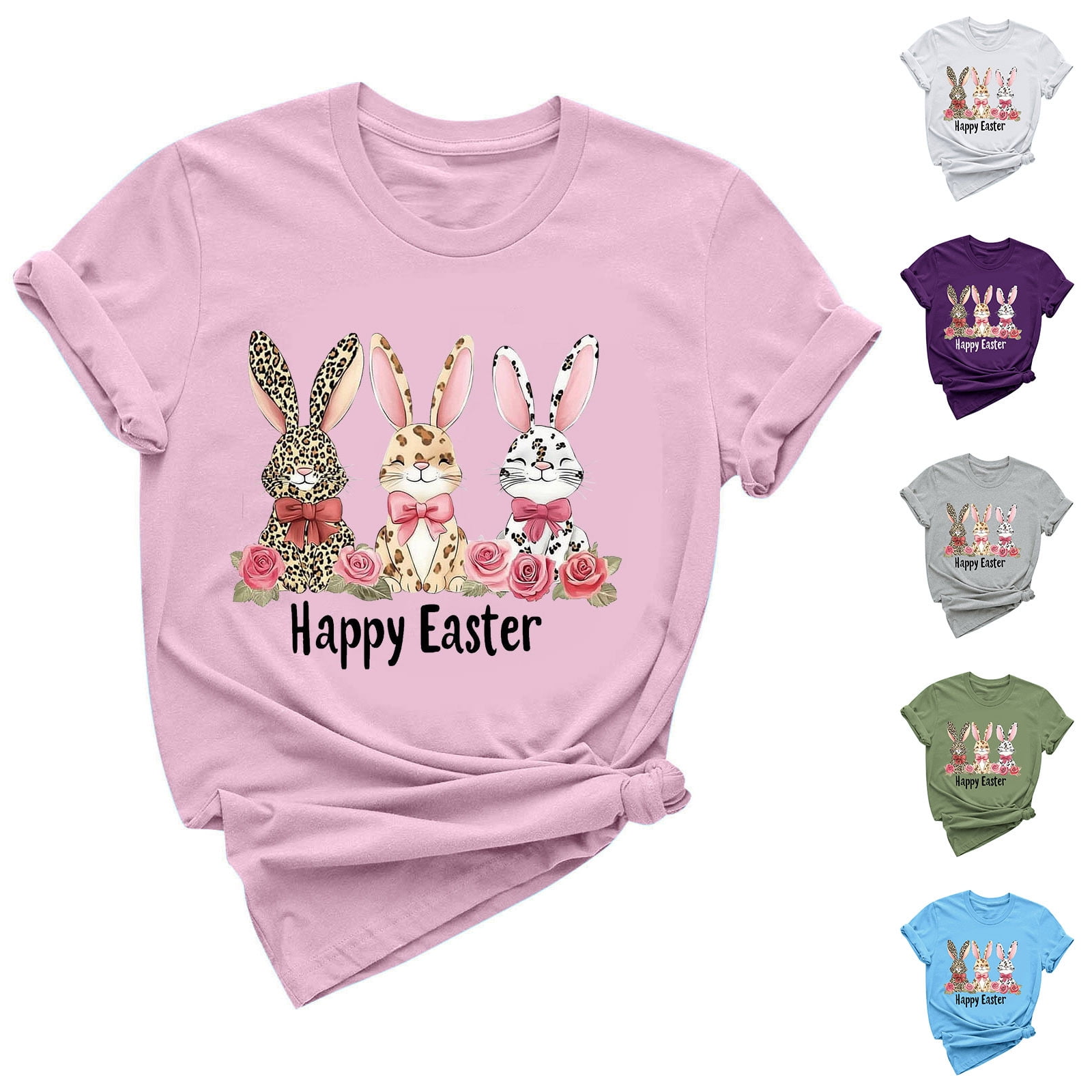 Otvok Womens Casual Short Sleeve Easter Printed T-Shirt Crew-Neck Tops ...