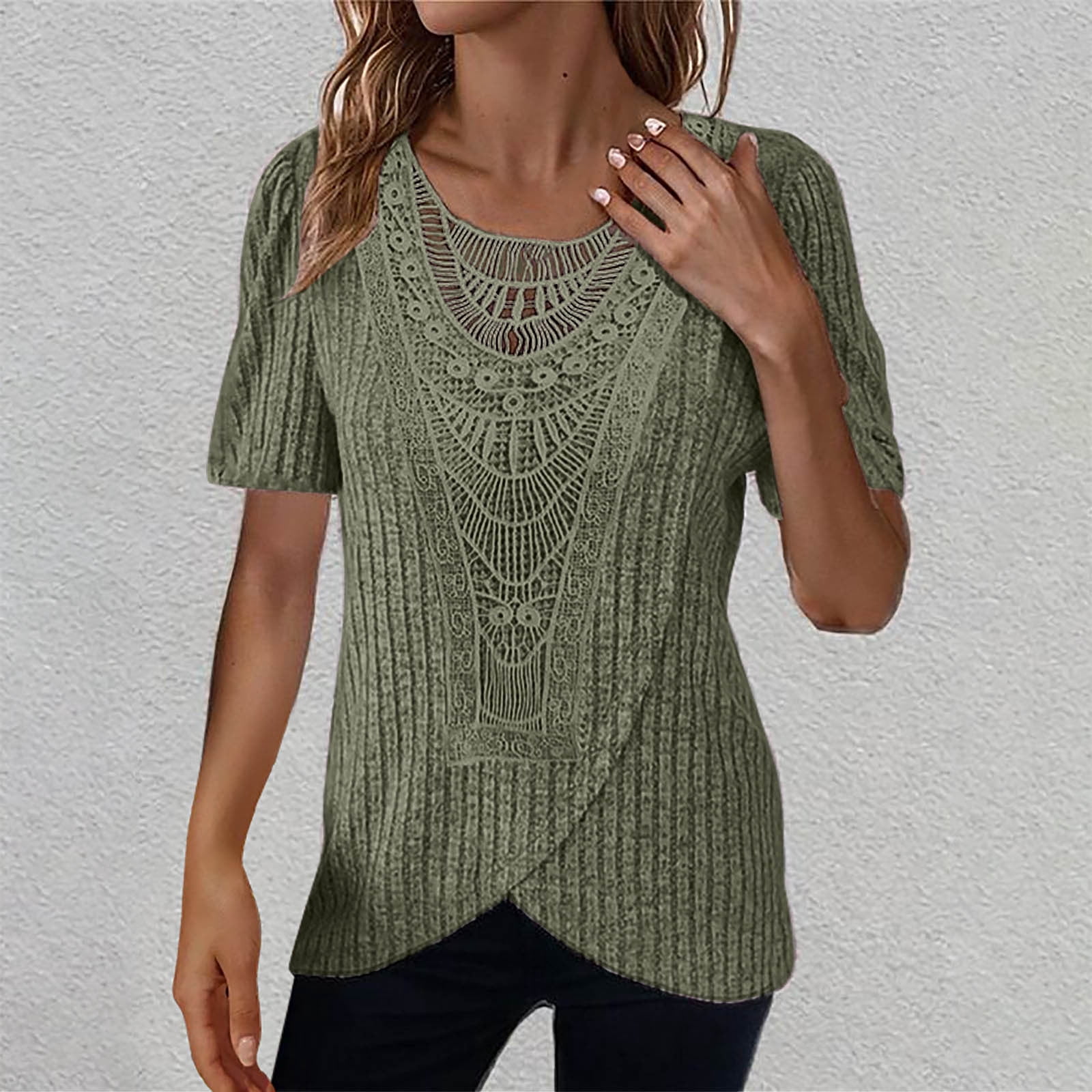 Otvok Ladies Shirt Pit Stripe Cross Hem Pullover Short Sleeve Round ...