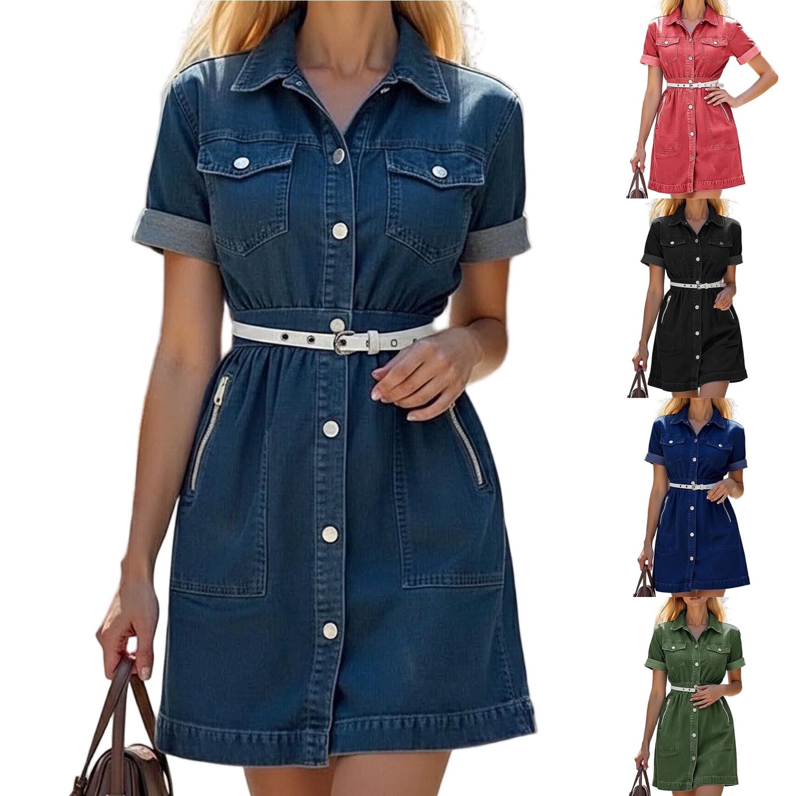Otvok Summer Dresses for Women 2026 Casual Short Sleeve Shirt Dress ...
