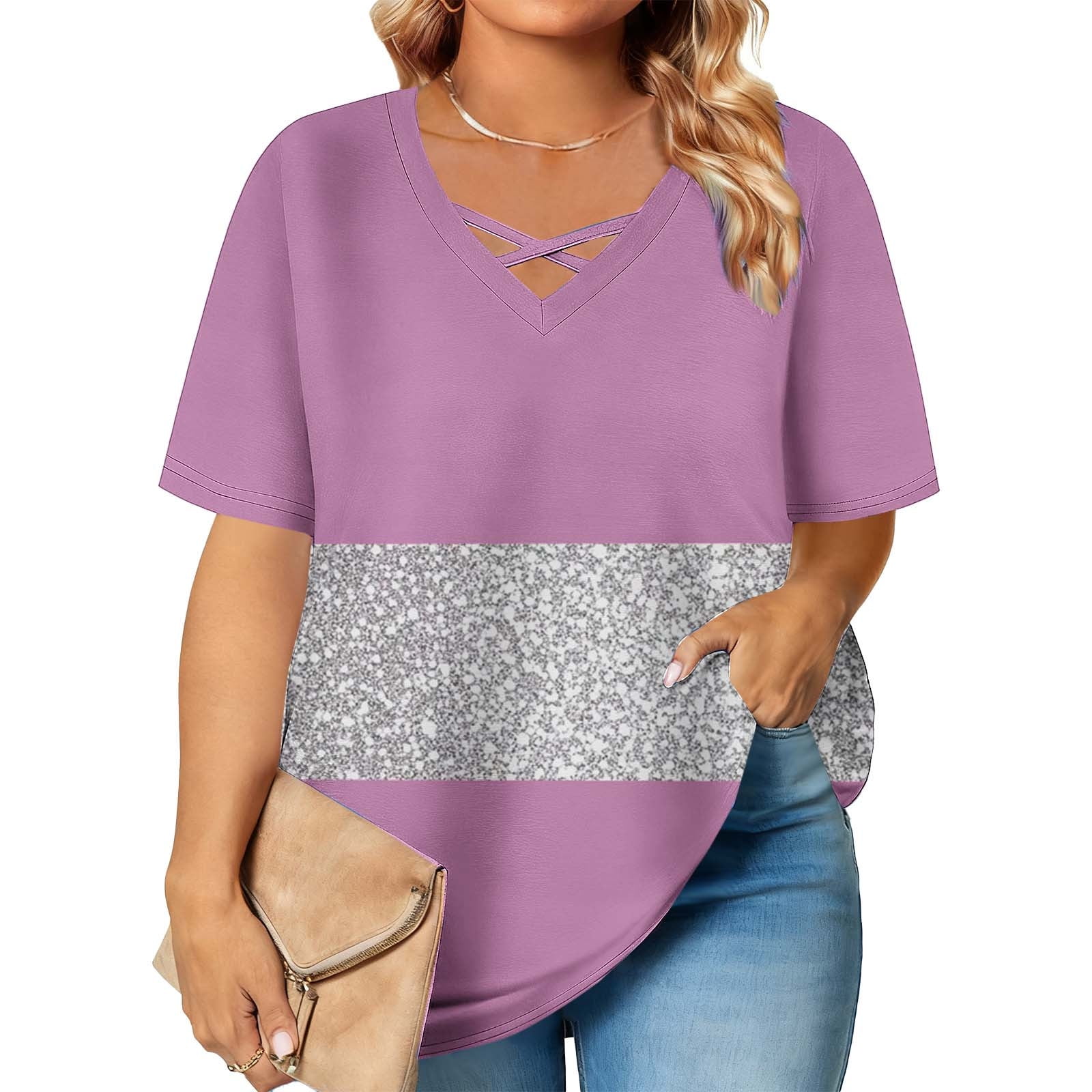 Otvok Women'S Blouses Casual Summer V-Neck Cross-Front-Collar Striped ...